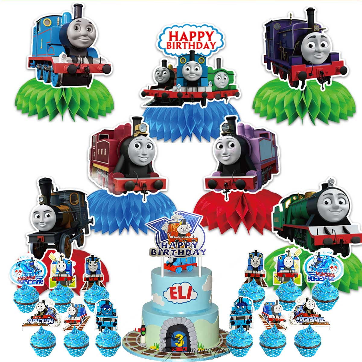 Thomas Party Supplies Honeycomb Centerpieces Table Toppers Cake Toppers ...