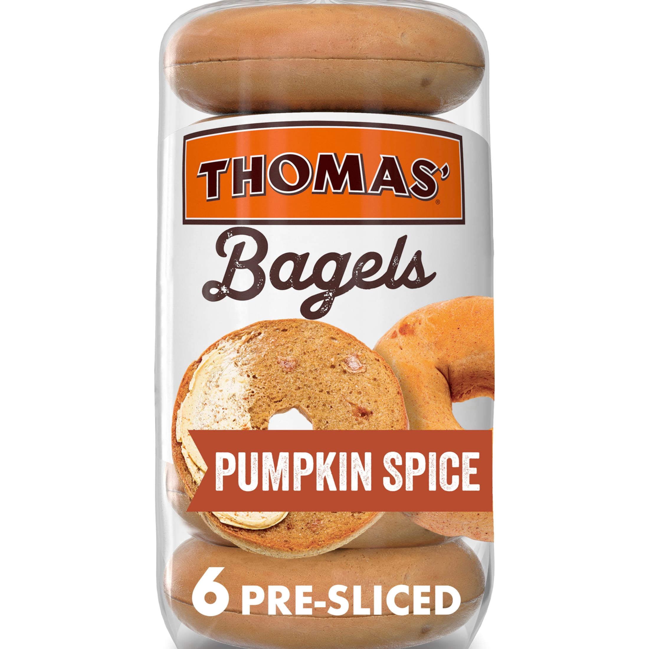 Thomas' Pumpkin Spice Bagels, 6 count, Bagels, 19 oz Bag - Walmart.com