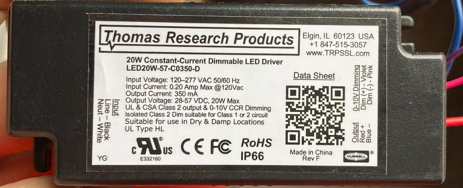 Thomas Research Products LED20W-57-C0350-D Constant Current LED driver ...