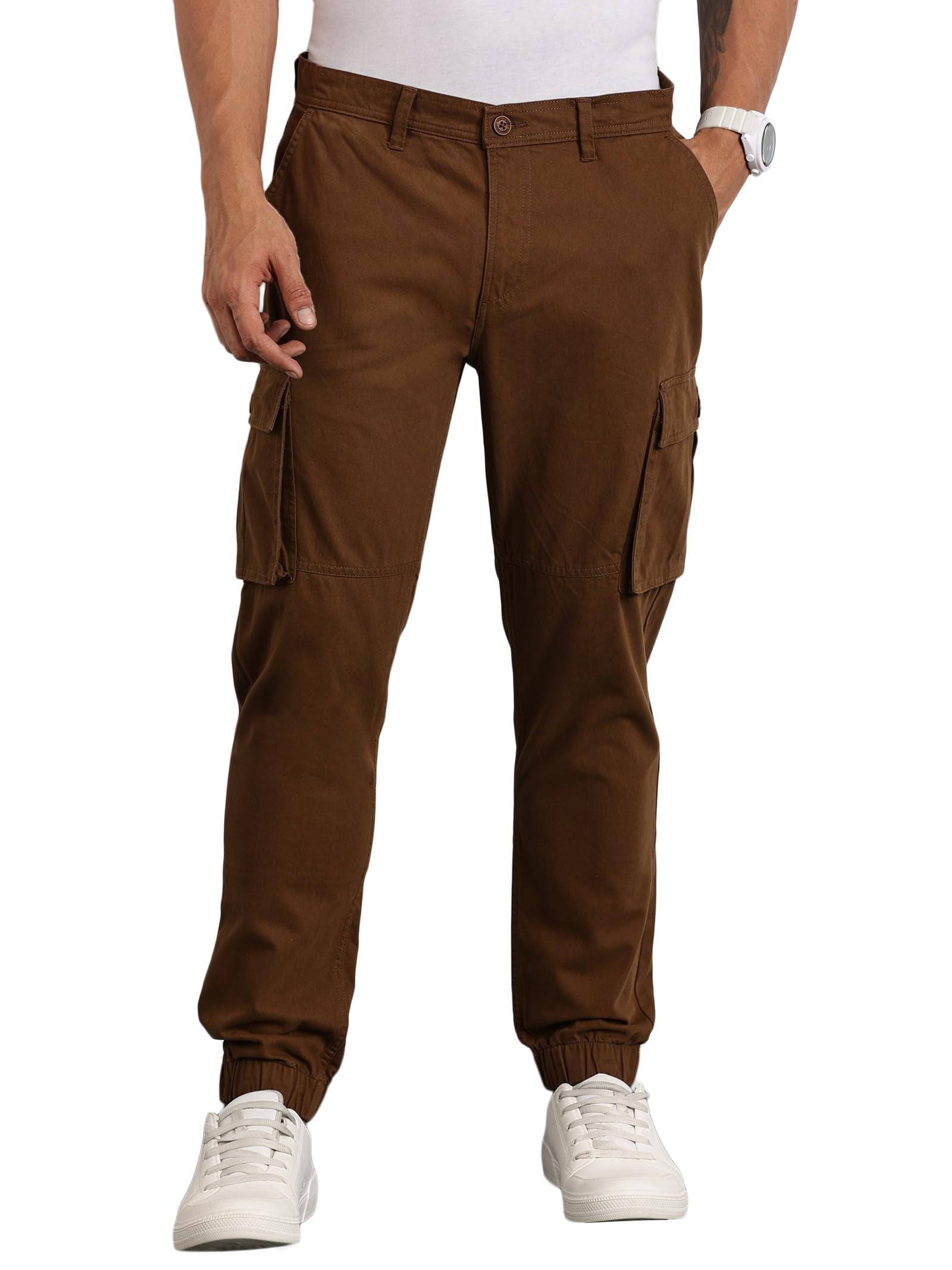 Thomas Scott Men 100% Cotton Straight Fit Cargo Trouser (Tsb047_Brown ...