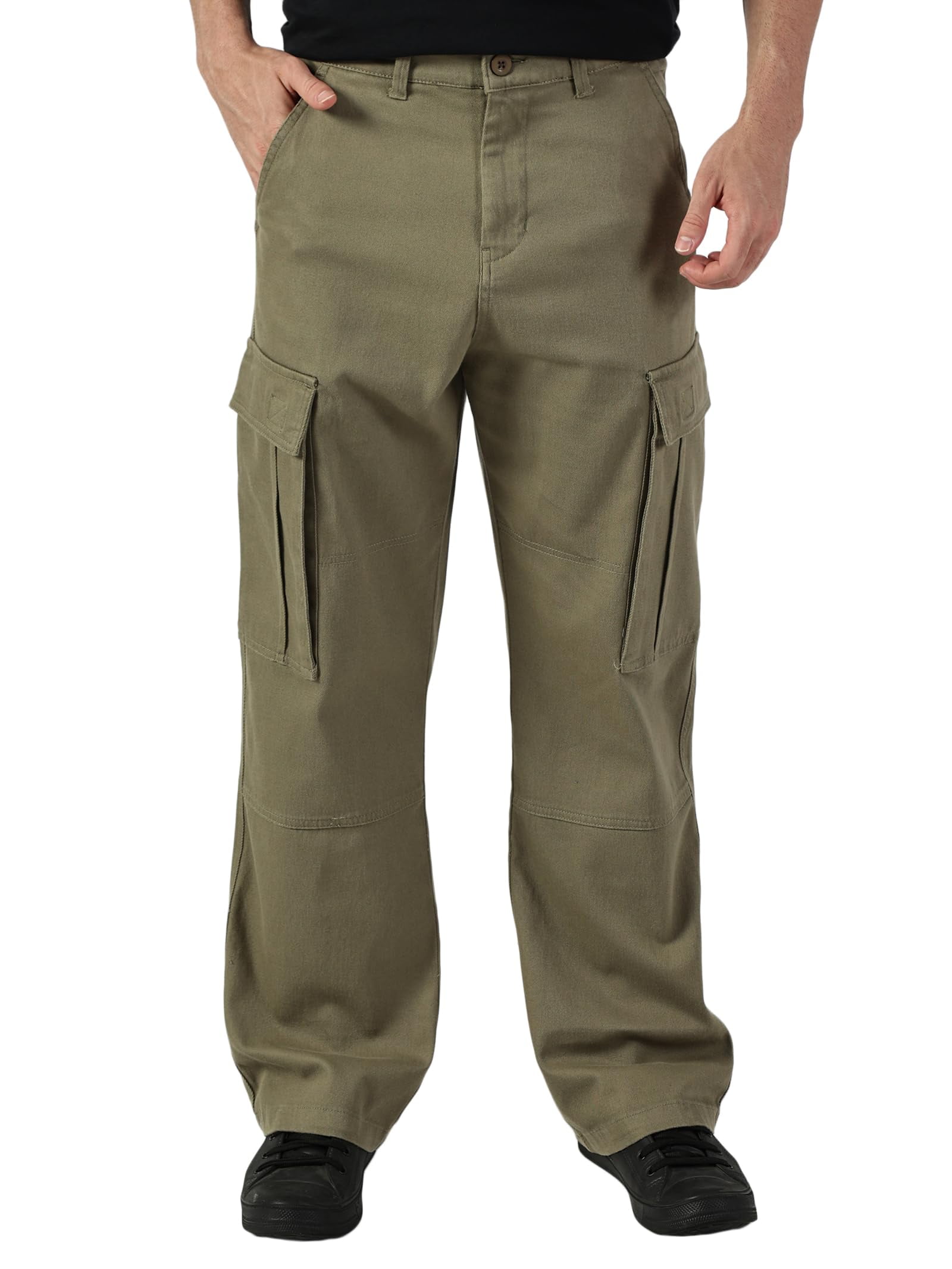 Thomas Scott Men Regular Fit Mid-Rise Cargo Trousers(Tsb071_Olive_36 ...