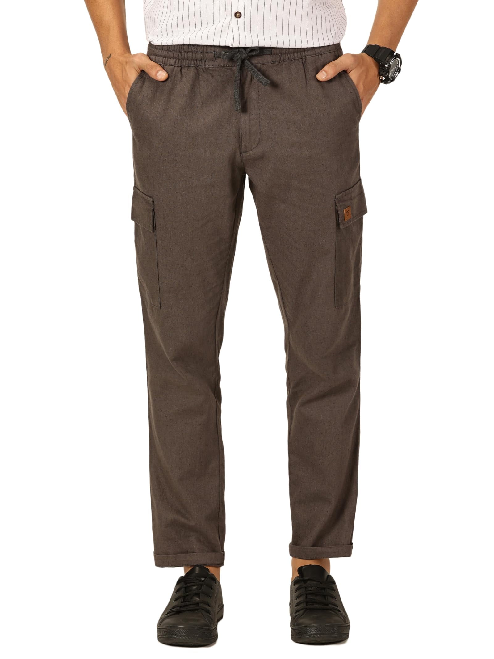 Thomas Scott Men'S Linen Blend Straight Fit Cargo Pants (Grey, 30 ...