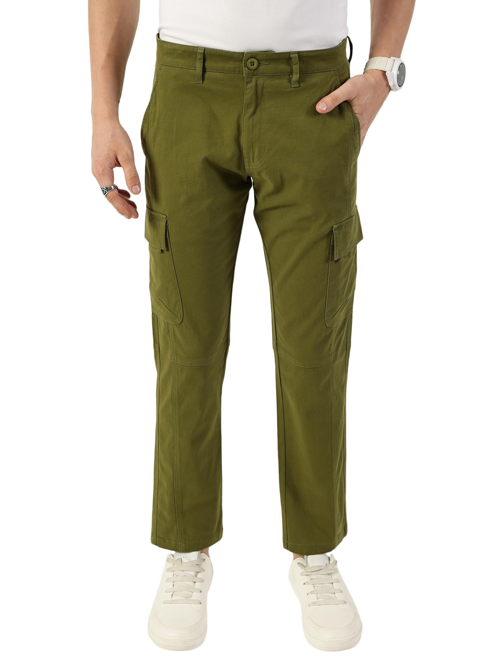 Thomas Scott Men’S Smart Cargo Woven Trousers(Tsb082_Olive_30 ...