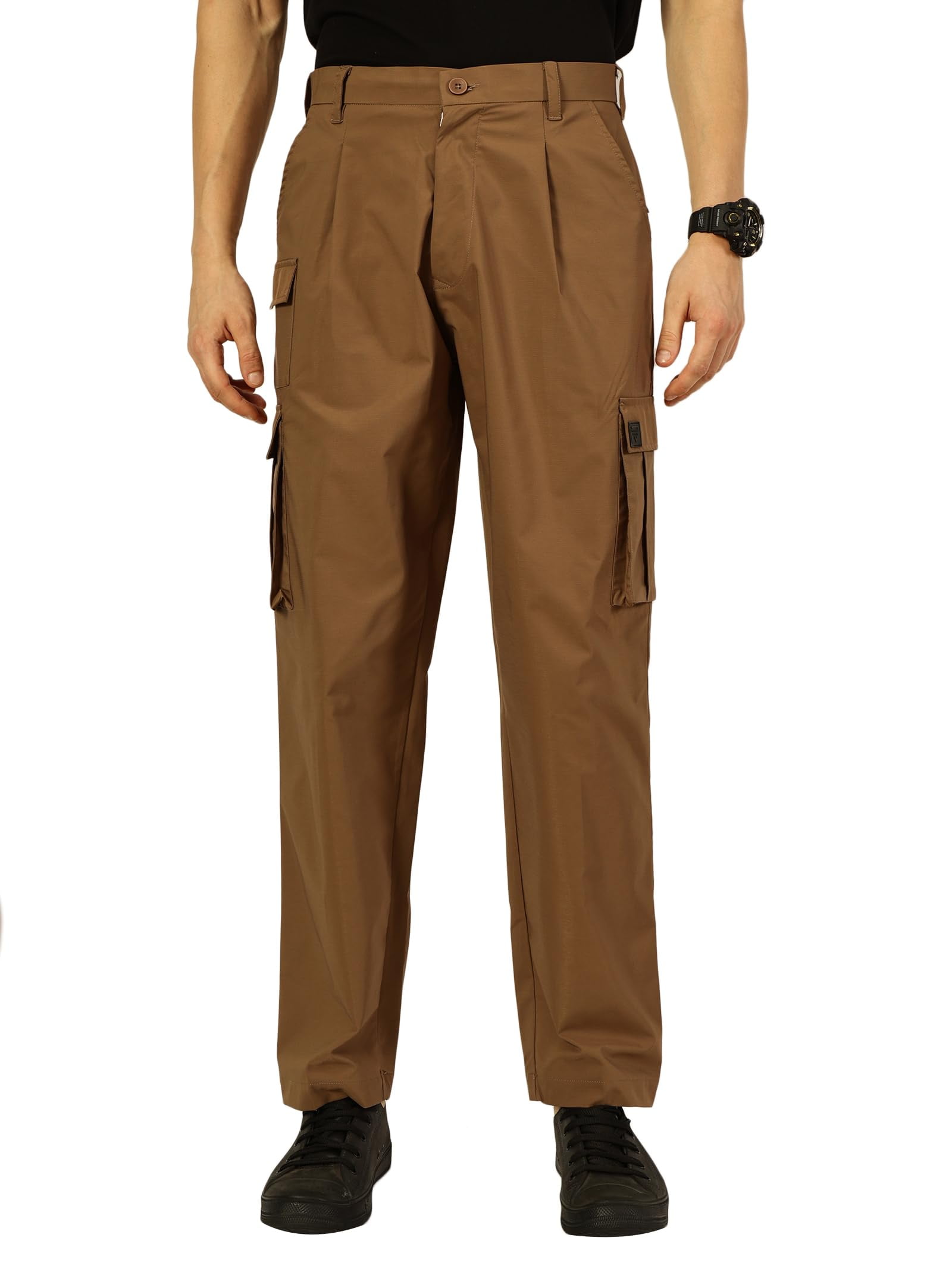 Thomas Scott Men’S Smart Loose Fit Pleated Cargo Trousers(Tsb056_Khaki ...