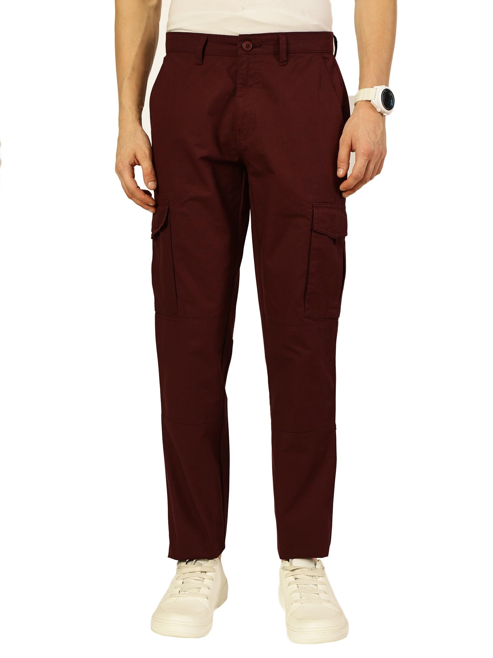 Thomas Scott Men'S Smart Straight Fit Cotton Cargo Trouser(Ccbt046_Wine ...