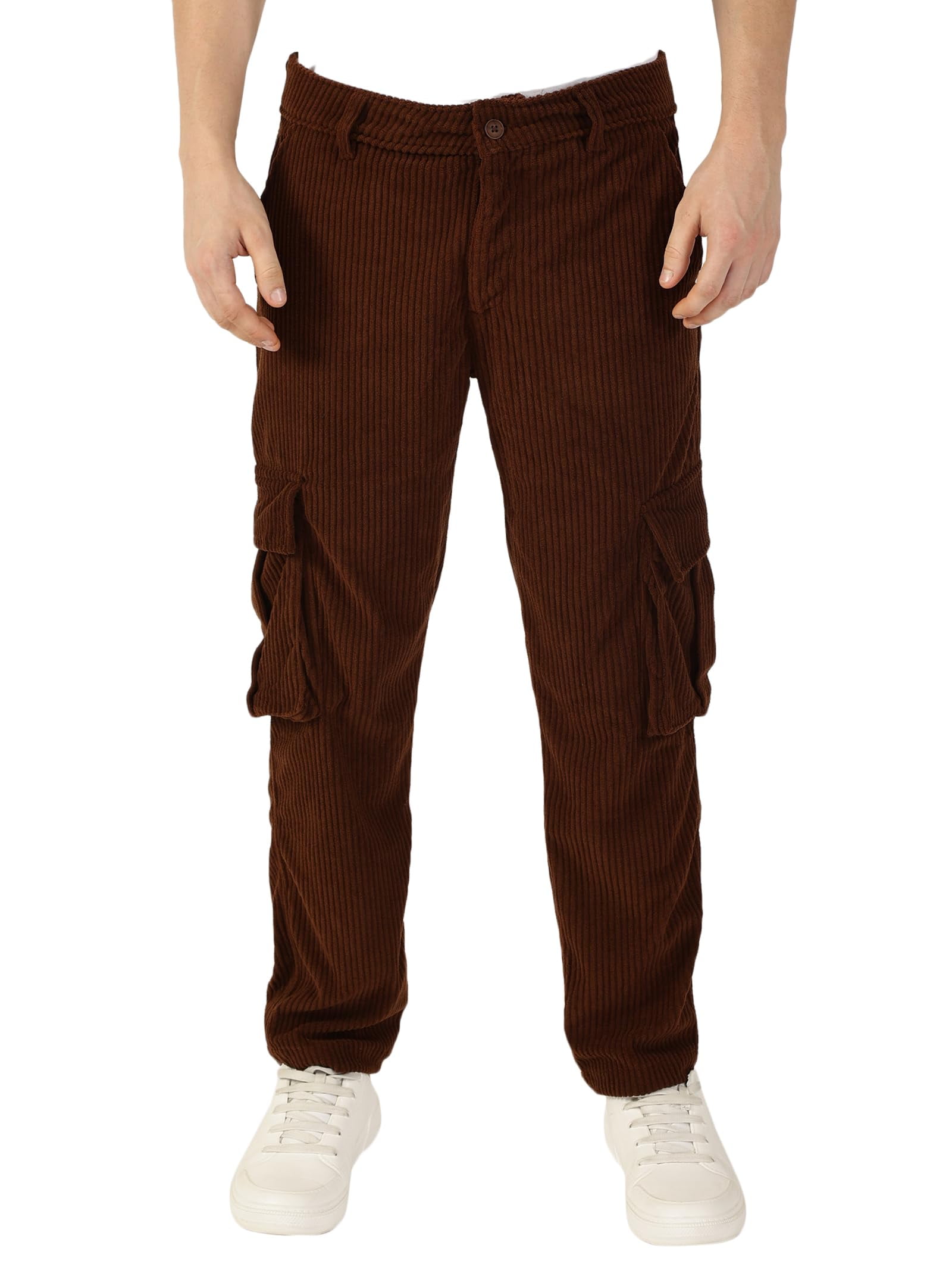 Thomas Scott Men Striped Smart Cargo Trousers (Tsb084_Brown, 32 ...
