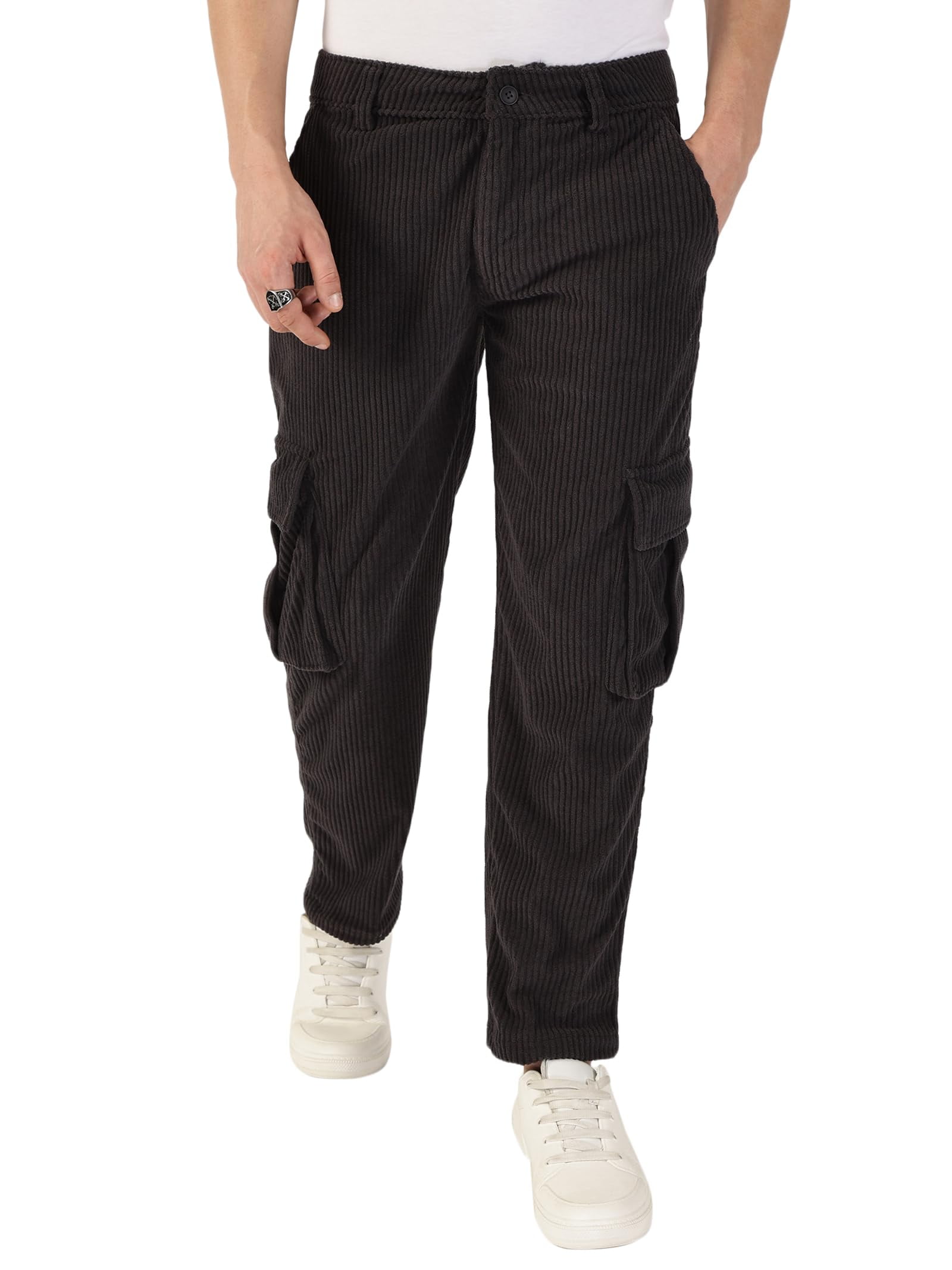 Thomas Scott Men Striped Smart Cargo Trousers (Tsb084_Grey, 32 ...