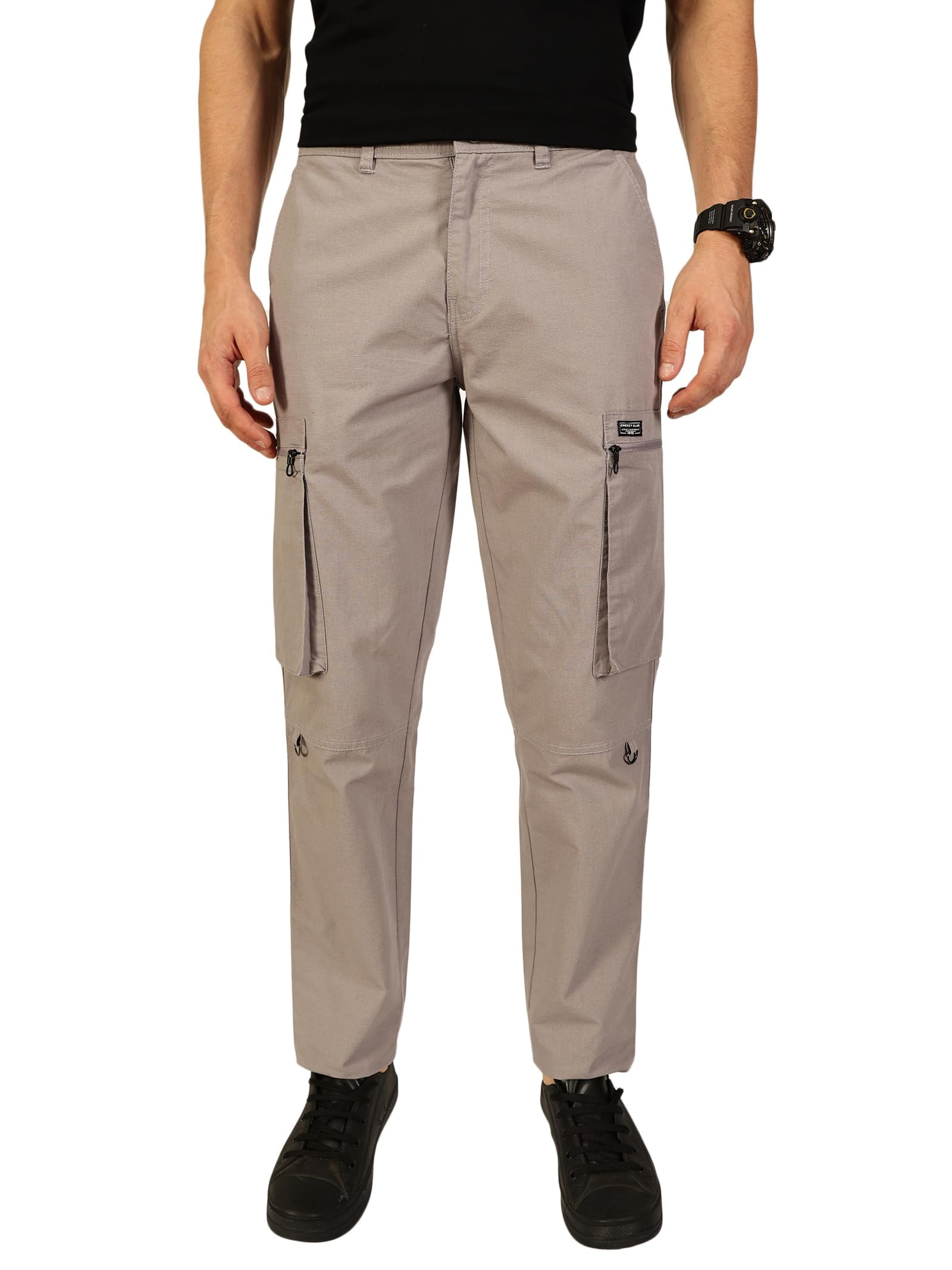 Thomas Scott Mens Cotton Regular Fit Solid Cargo Pant (Ccbt045_Grey, 38 ...