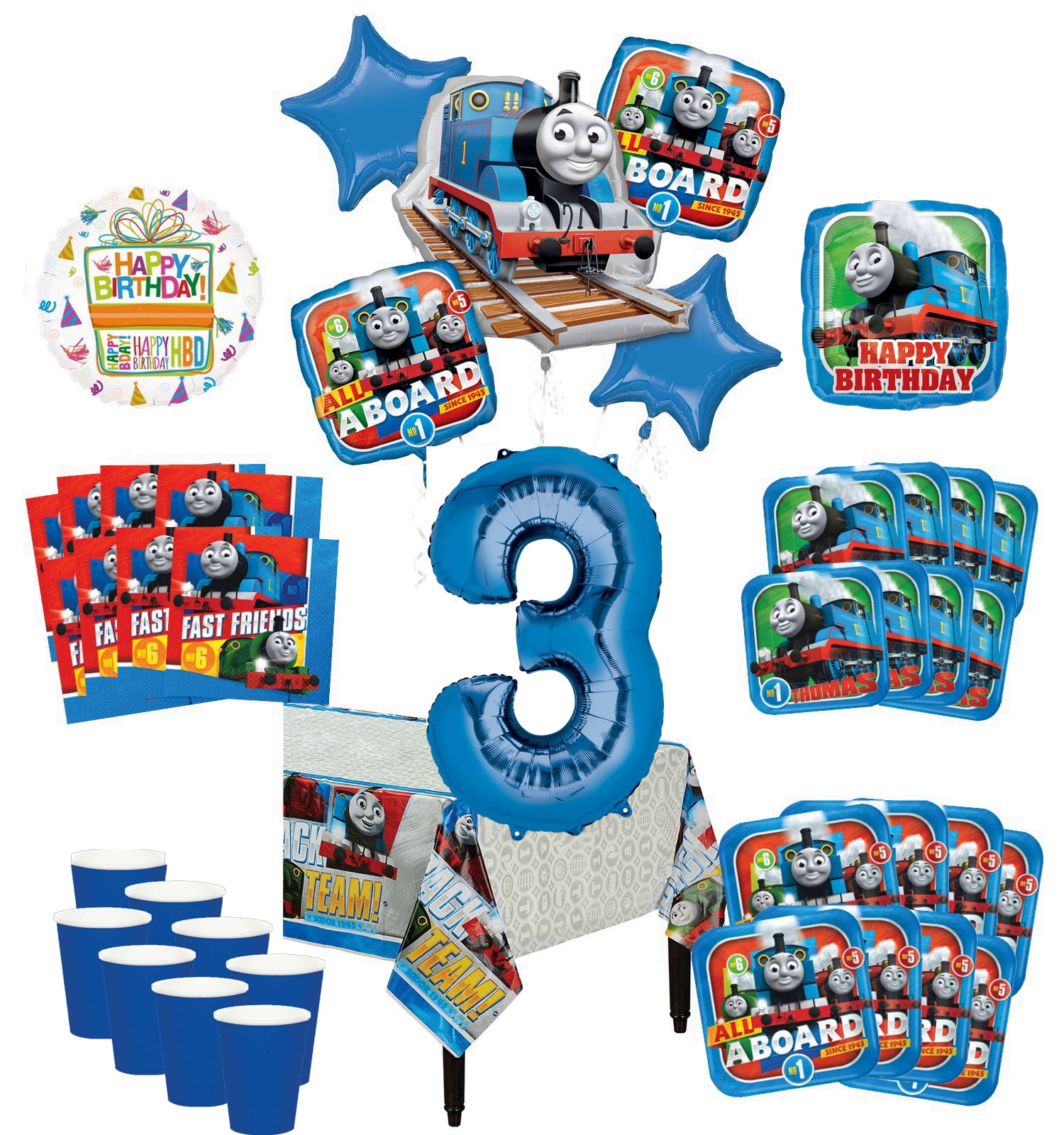 Thomas The Train 3rd Birthday Party Decoration Kit - Plates, Balloon ...