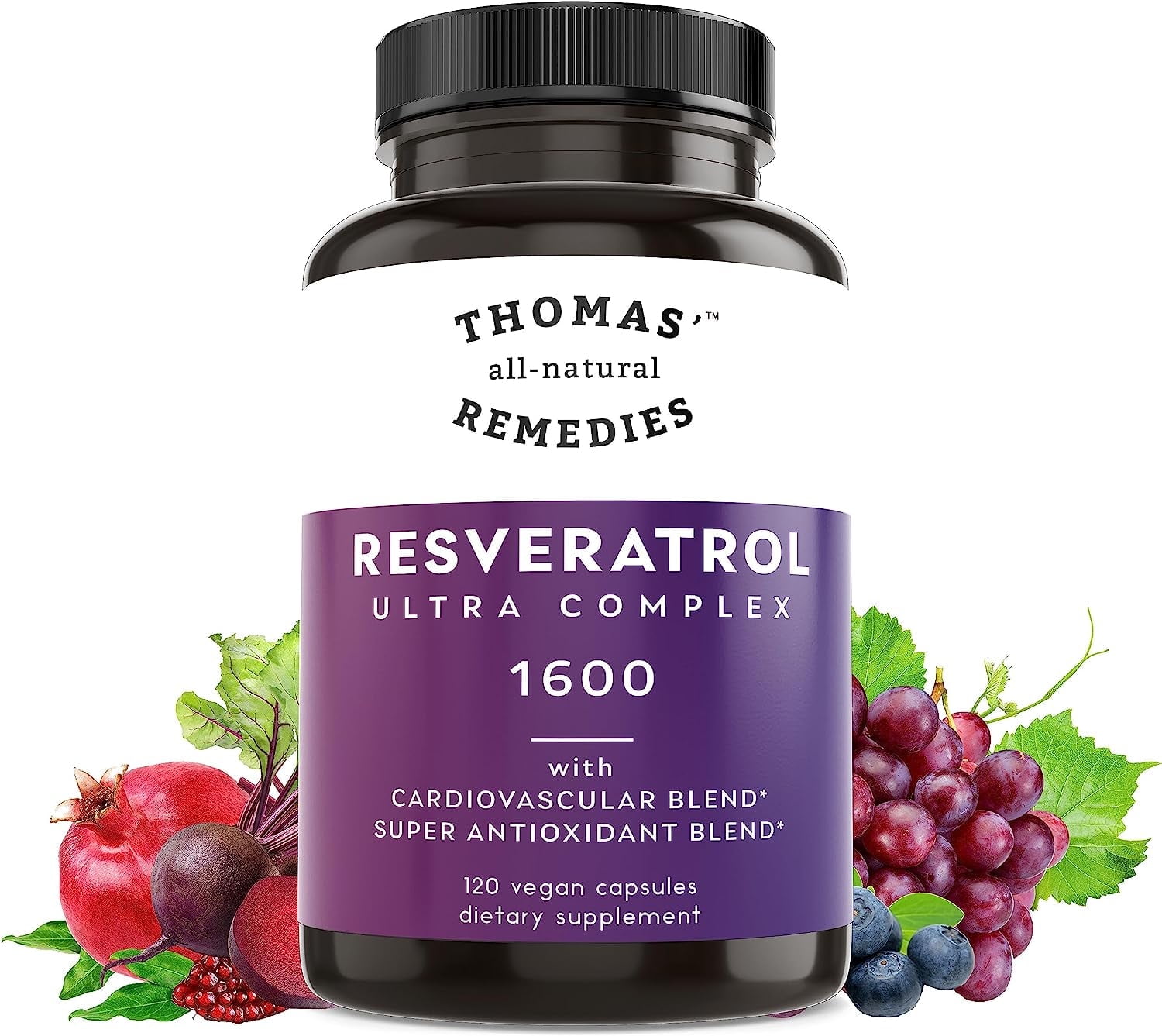 Thomas' all-natural Remedies Resveratrol 1600mg Organic Trans ...