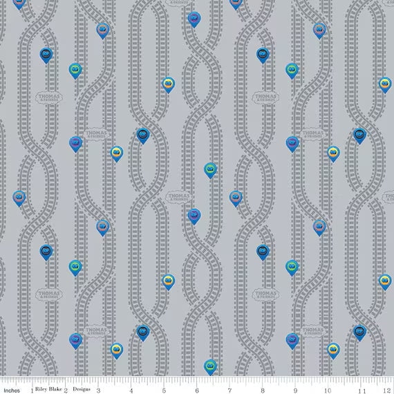Thomas the Train Full Steam Ahead Key Locations Gray Cotton Fabric ...