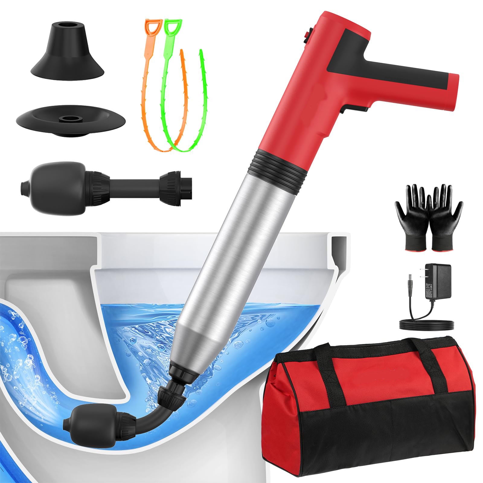 Thomelo Electric Toilet Plunger Swift High Pressure Drain Unclogger ...