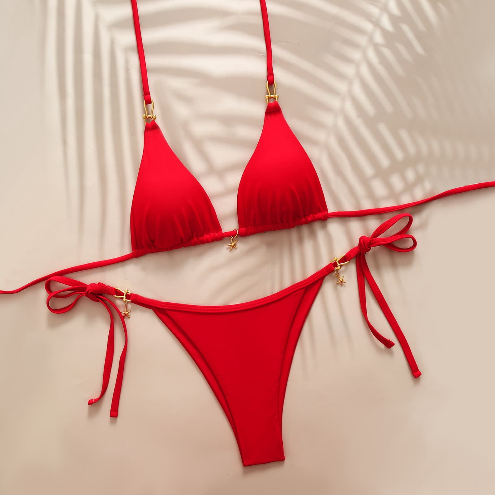 Thong Bikini Set for Women Halter String Bikini Cheeky Two Piece Metal ...