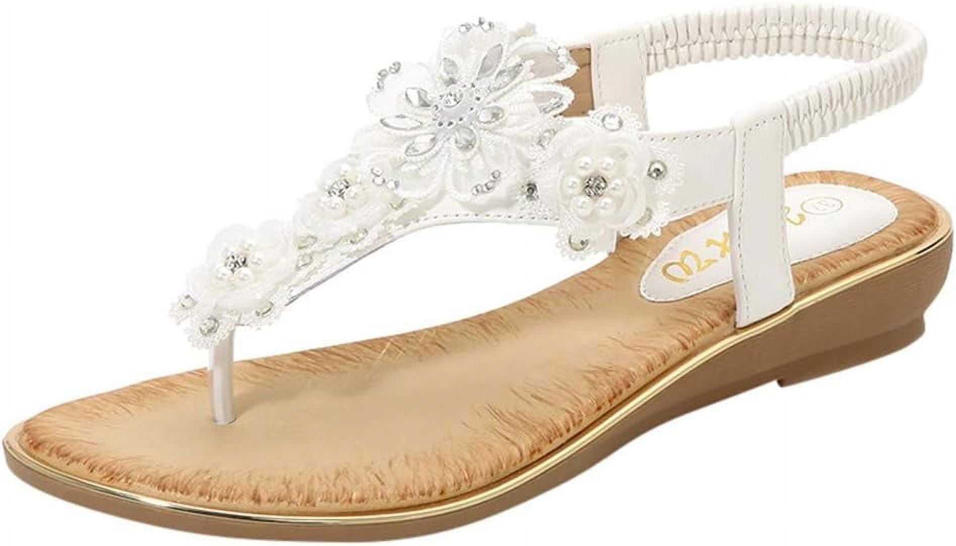 Thong Sandals for Women Beach,Bohemia Floral Flat Sandals T-Strap ...