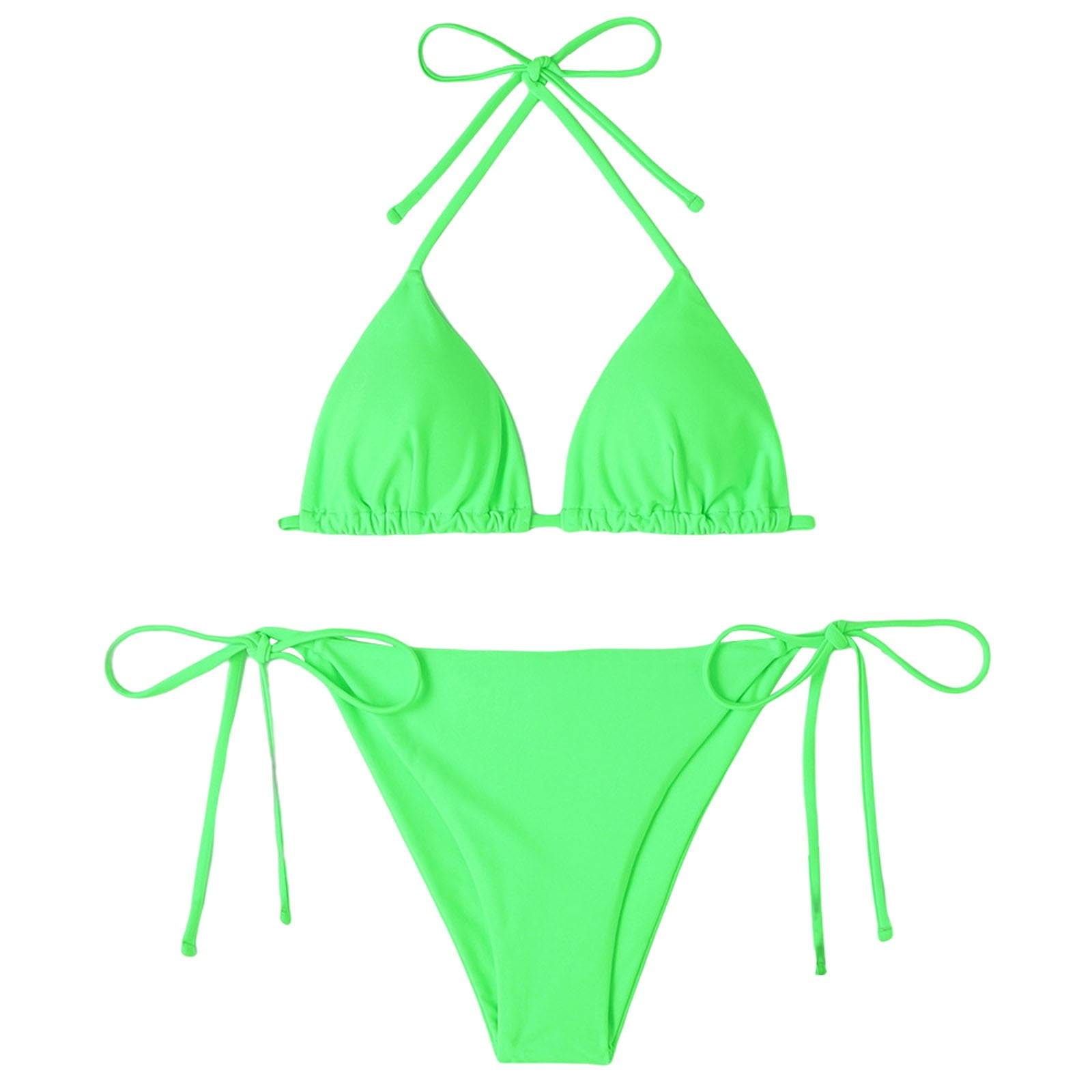 Thong Swimsuits For Women Beach Neon Bikini 2024 New Green Chest Pad No Steel Support Fashion