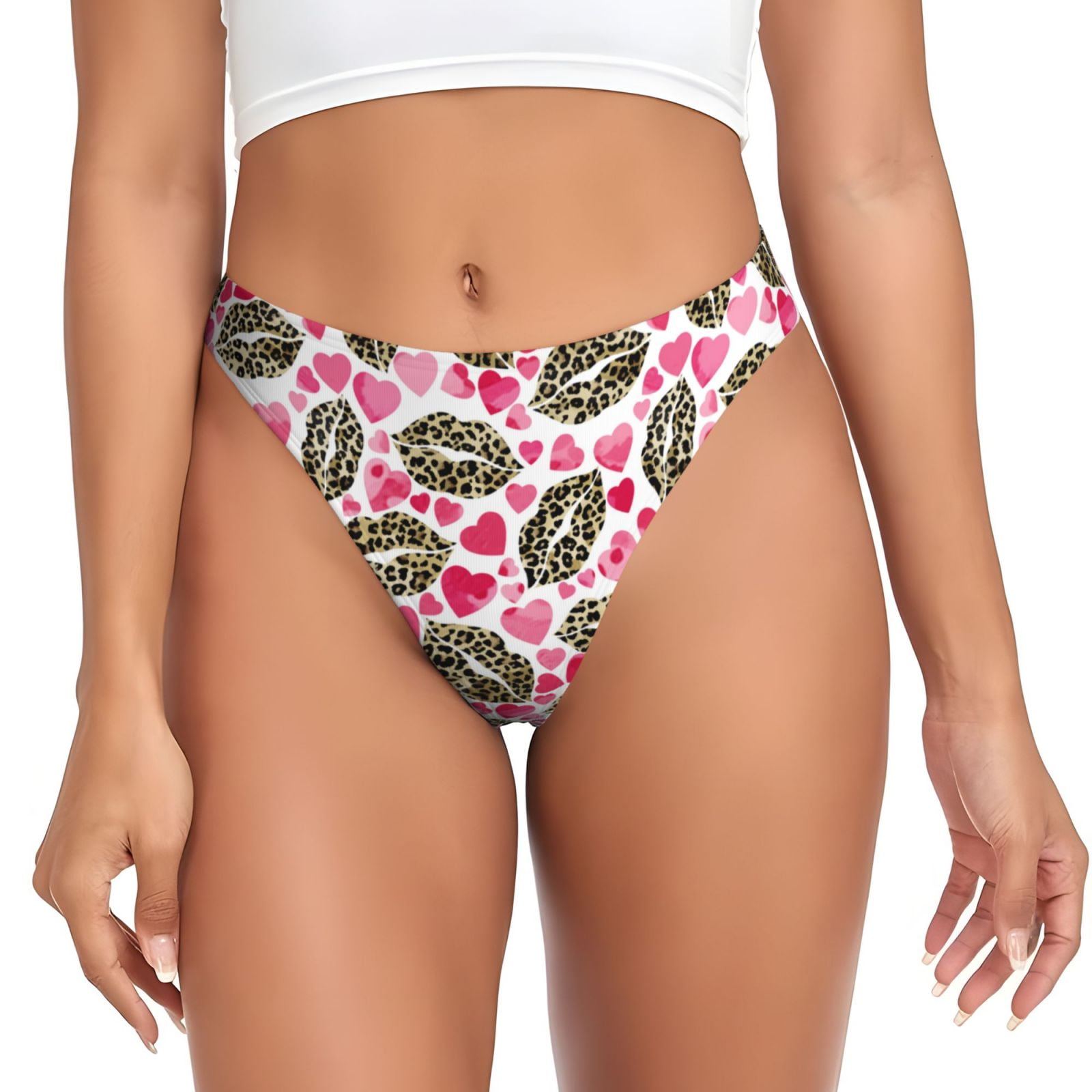 Thongs for Women - Leopard lip pink heart No Show Seamless Womens Thongs Underwear, Soft Stretch ...
