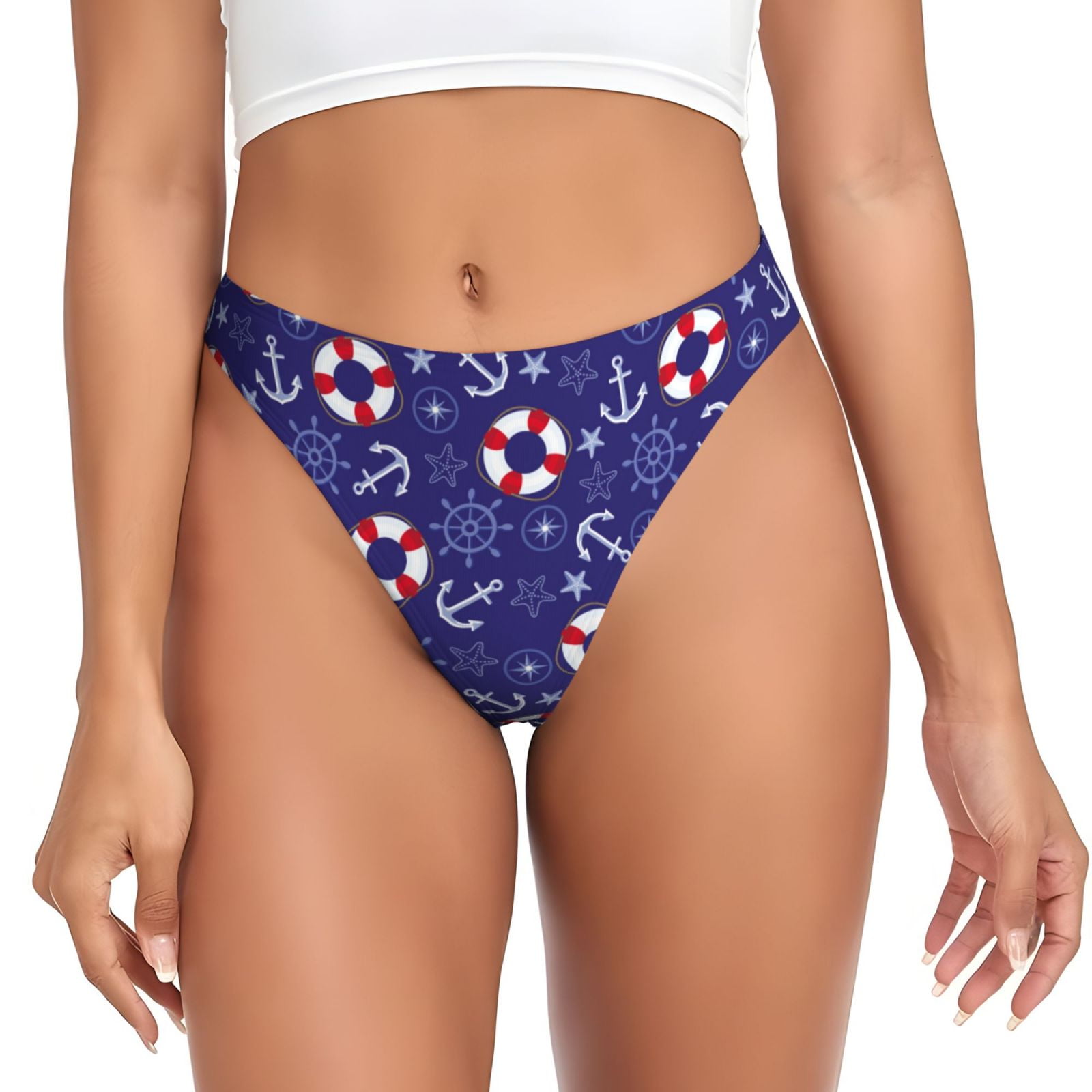 Thongs for Women - anchor starfish Swim ring Dark Blue No Show Seamless Womens Thongs Underwear ...