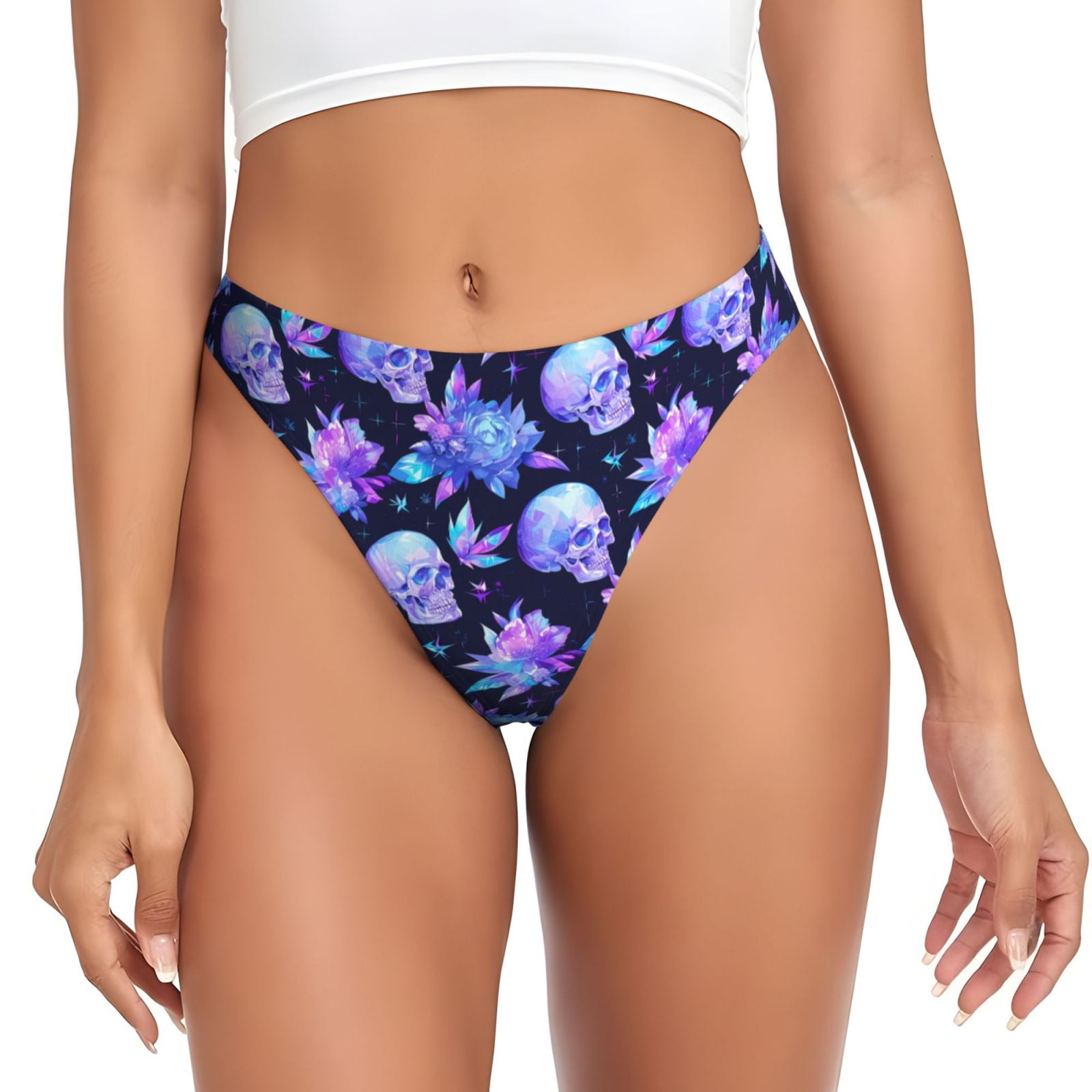 Thongs for Women - flower starry sky Skull No Show Seamless Womens Thongs Underwear, Stretch G ...