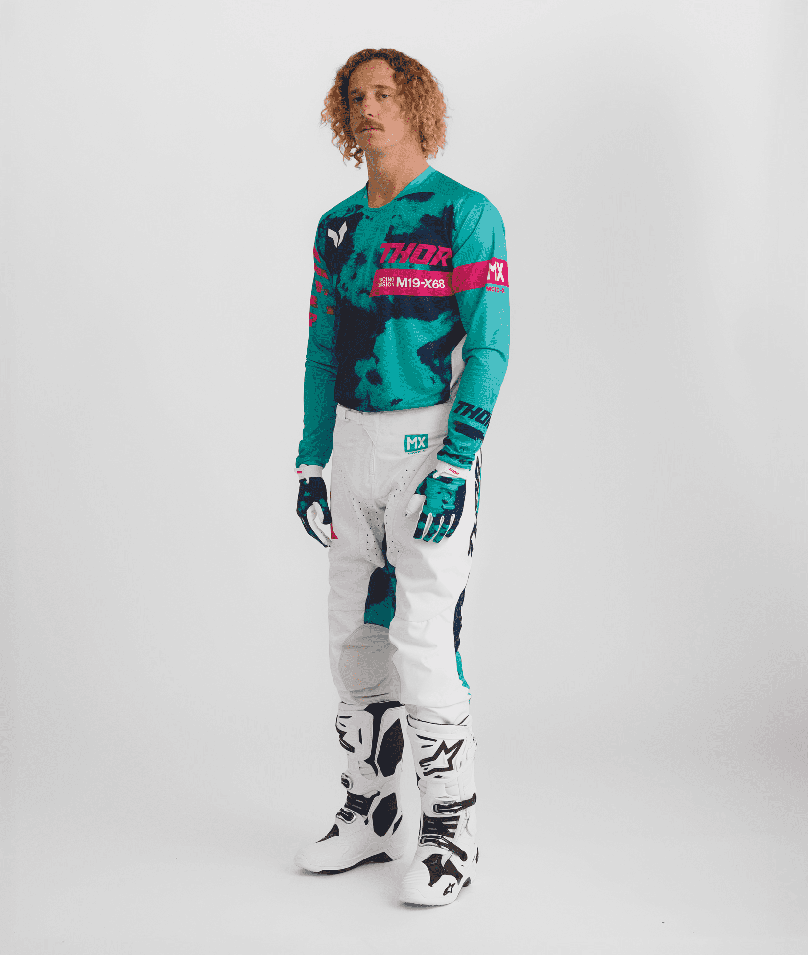 Thor 2026 Launchmode Bleach White/Aqua Motocross Offroad Jersey Pant ...