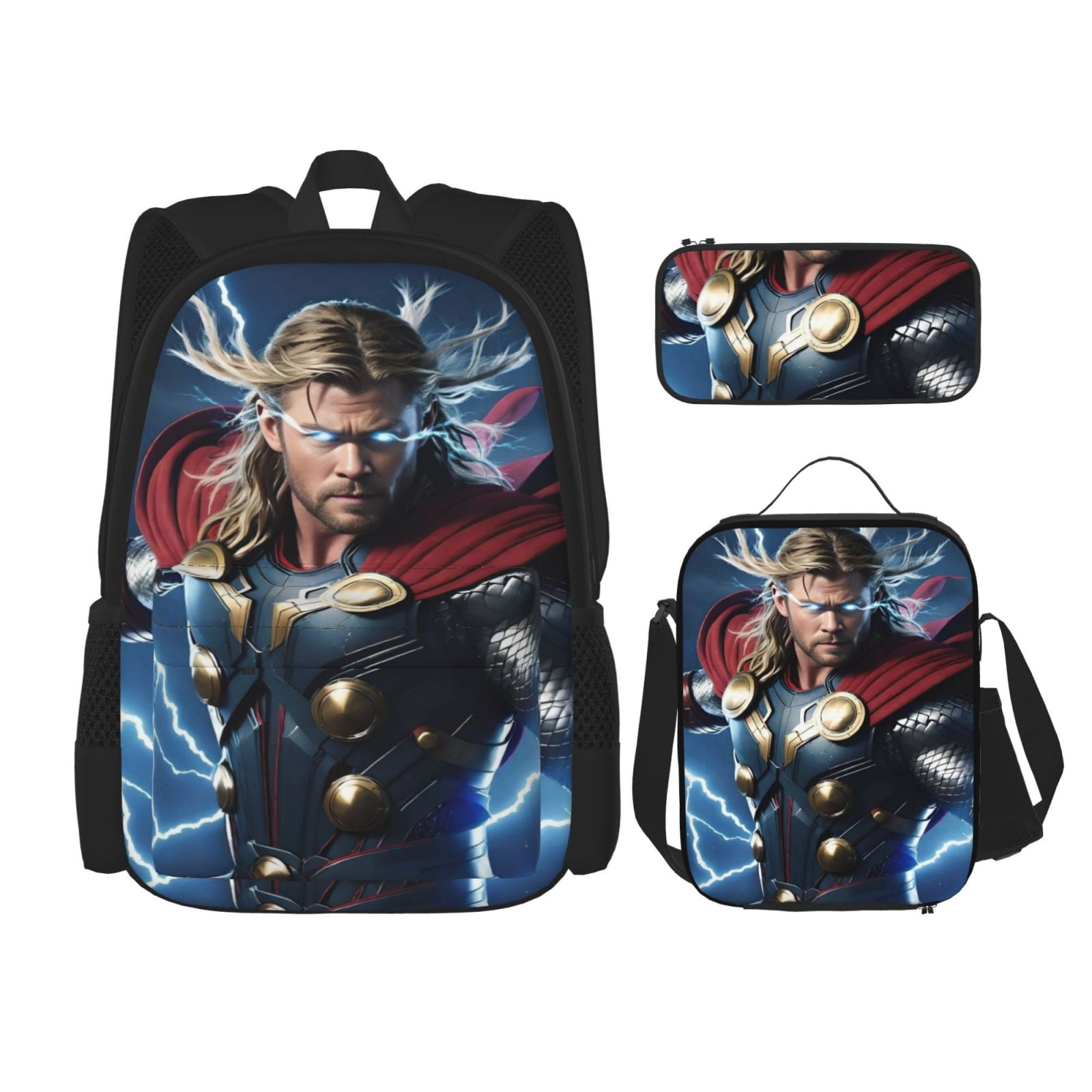 Thor Backpack Combination 3-piece Sports Backpack with Lunch Box, Pencil Case, Large Capacity 3 ...