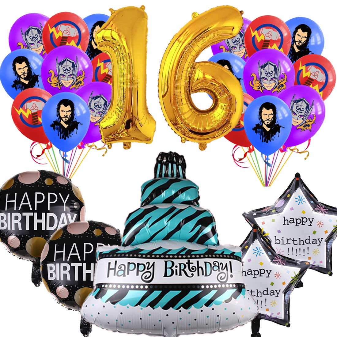 Thor Balloons Party Supplies 16th Big Number Decorations Decor Kit Birthday - Walmart.com