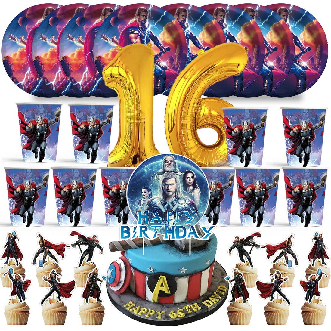 Thor Birthday 16th Cups Party Supplies Plates Fans Decorations Cake ...