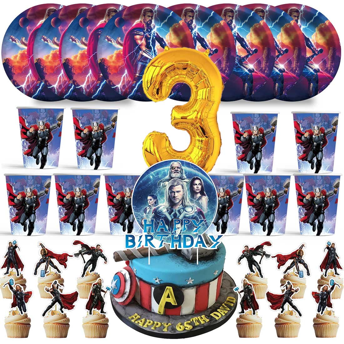 Thor Birthday 3rd Cups Party Supplies Plates Fans Decorations Cake ...