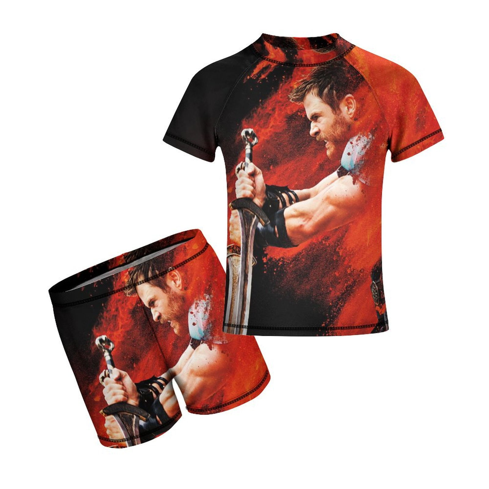 Thor Boys 2-Piece Swimsuit Set, Short Sleeve Rash Guard & Swim Trunks ...