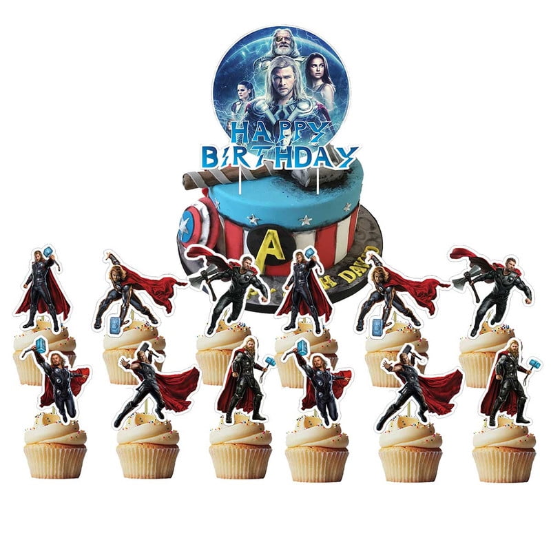 Thor Cake Topper Cupcake Set Party Supplies Decoration Birthday Decor ...