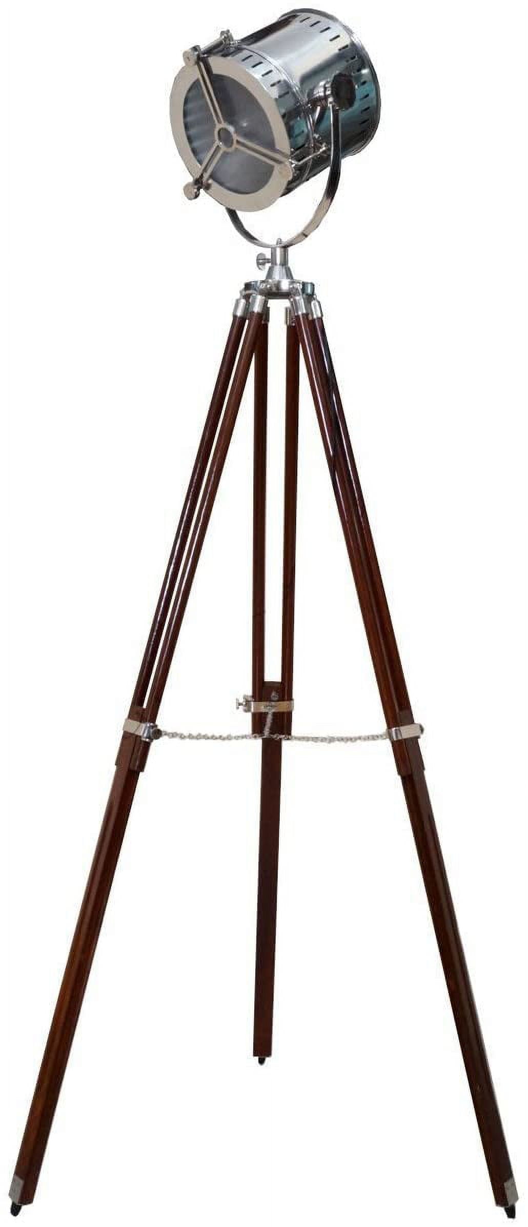 Thor Hollywood Industrial Chrome Spotlight With Wooden Tripod Lamp ...