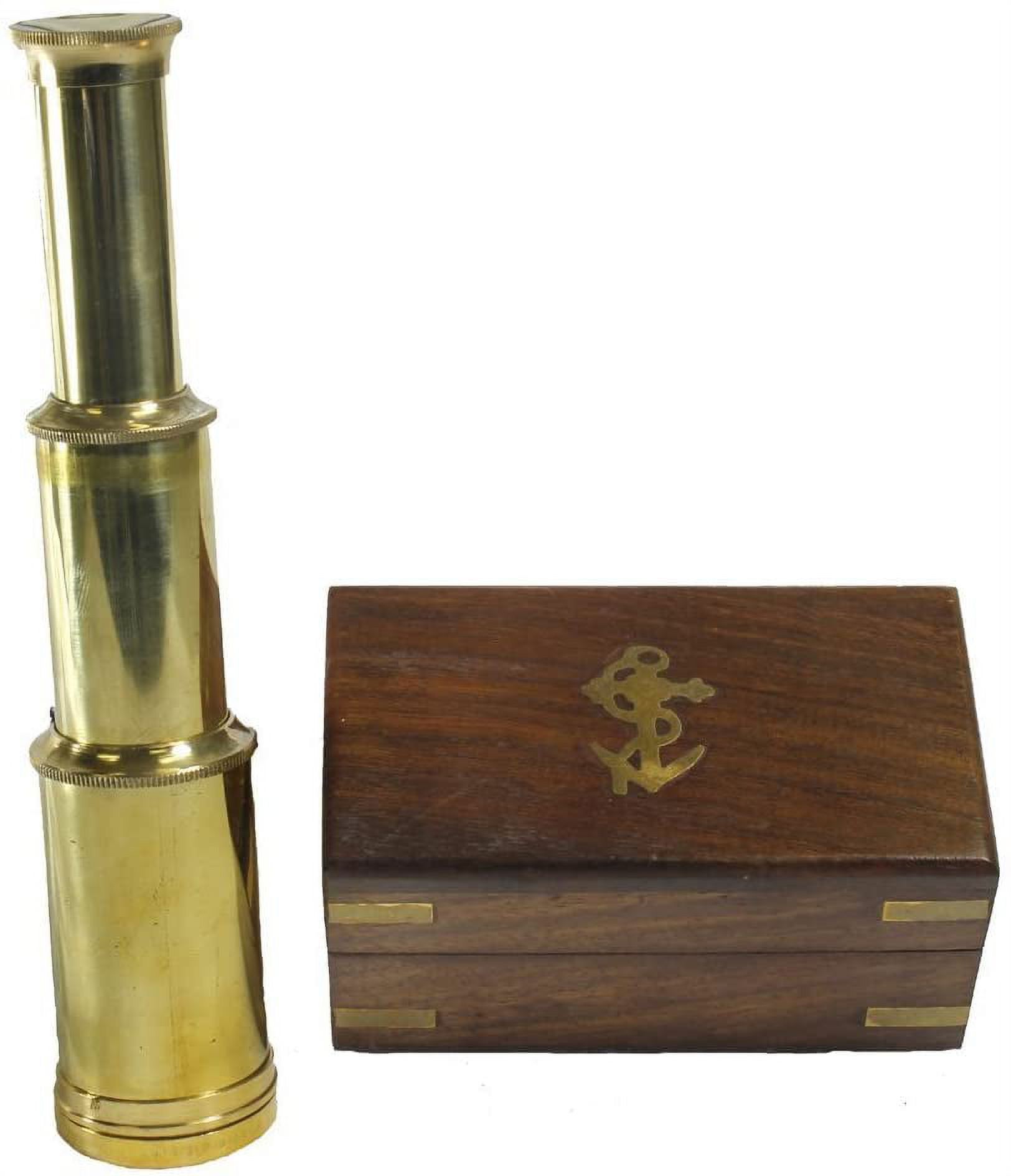 6" Handheld Brass Telescope with Wooden Box - Pirate Navigation ...