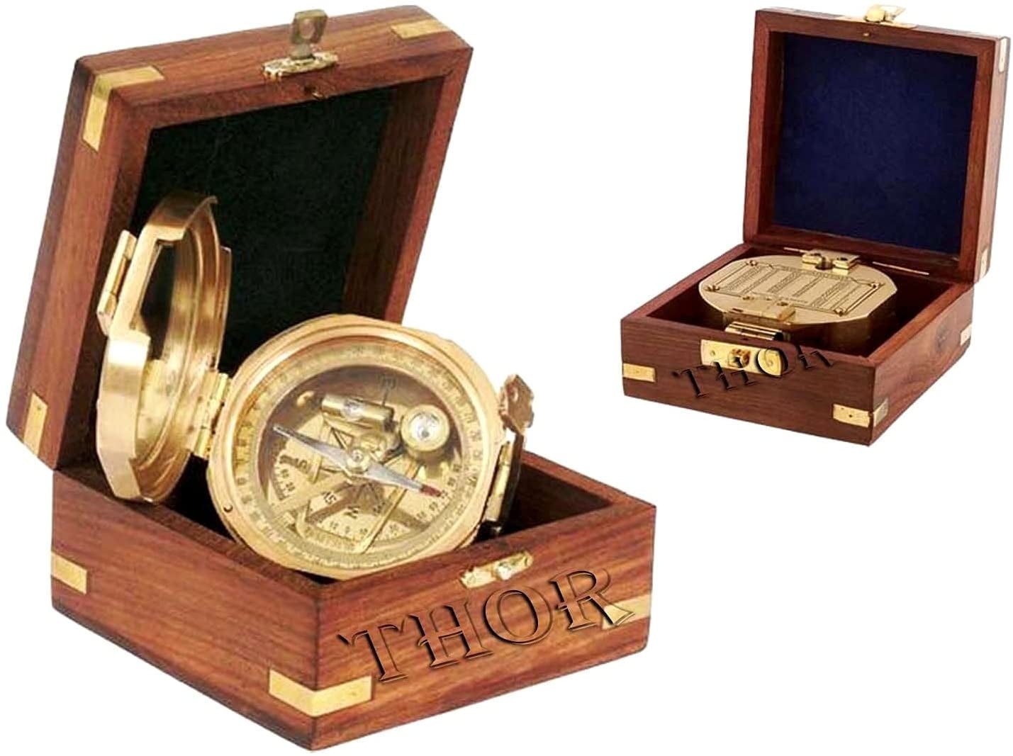 Thor Instruments Brass Natural Sine Compass With Wood Box Magnetic ...