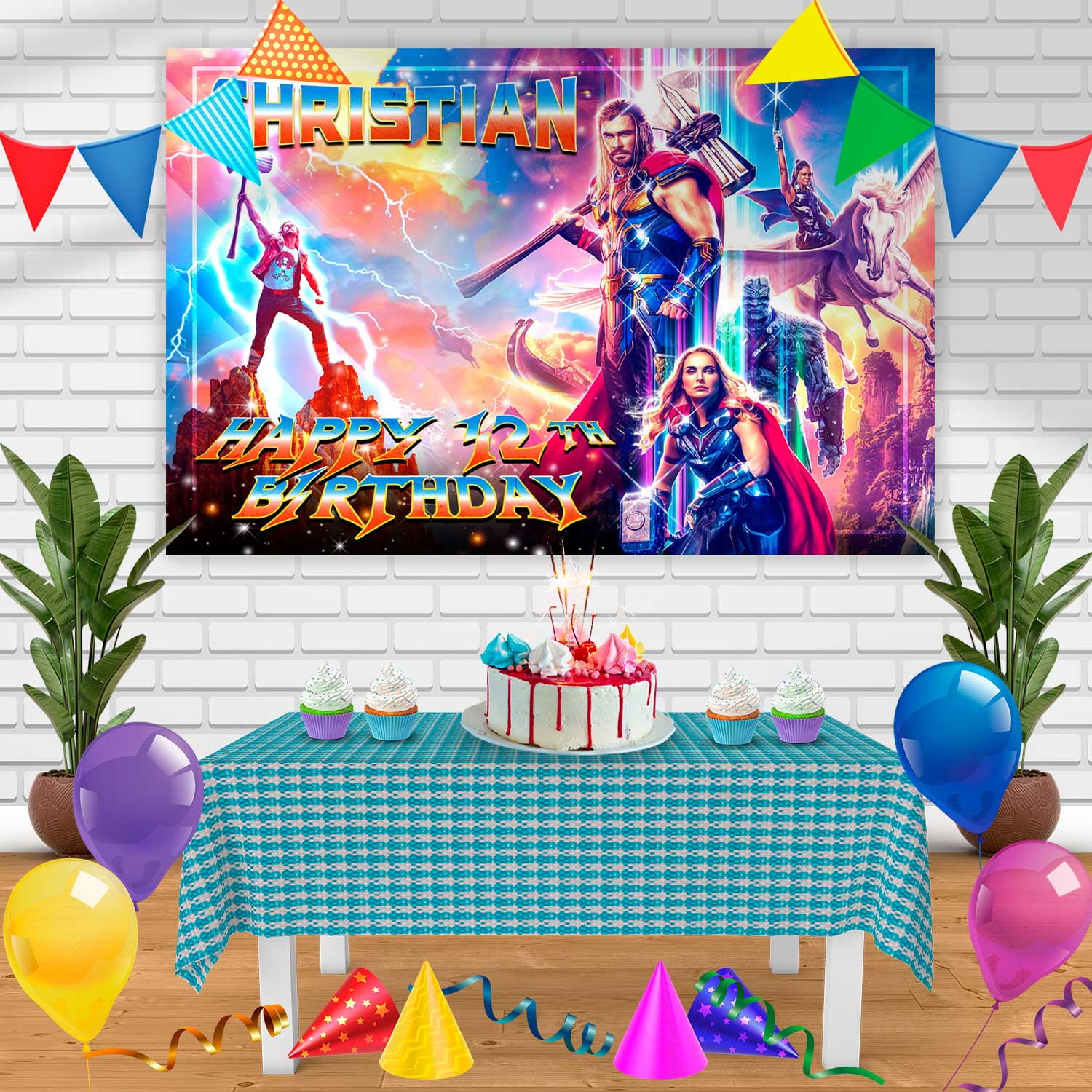 Thor Love And Thunder Birthday Banner Personalized Party Backdrop ...