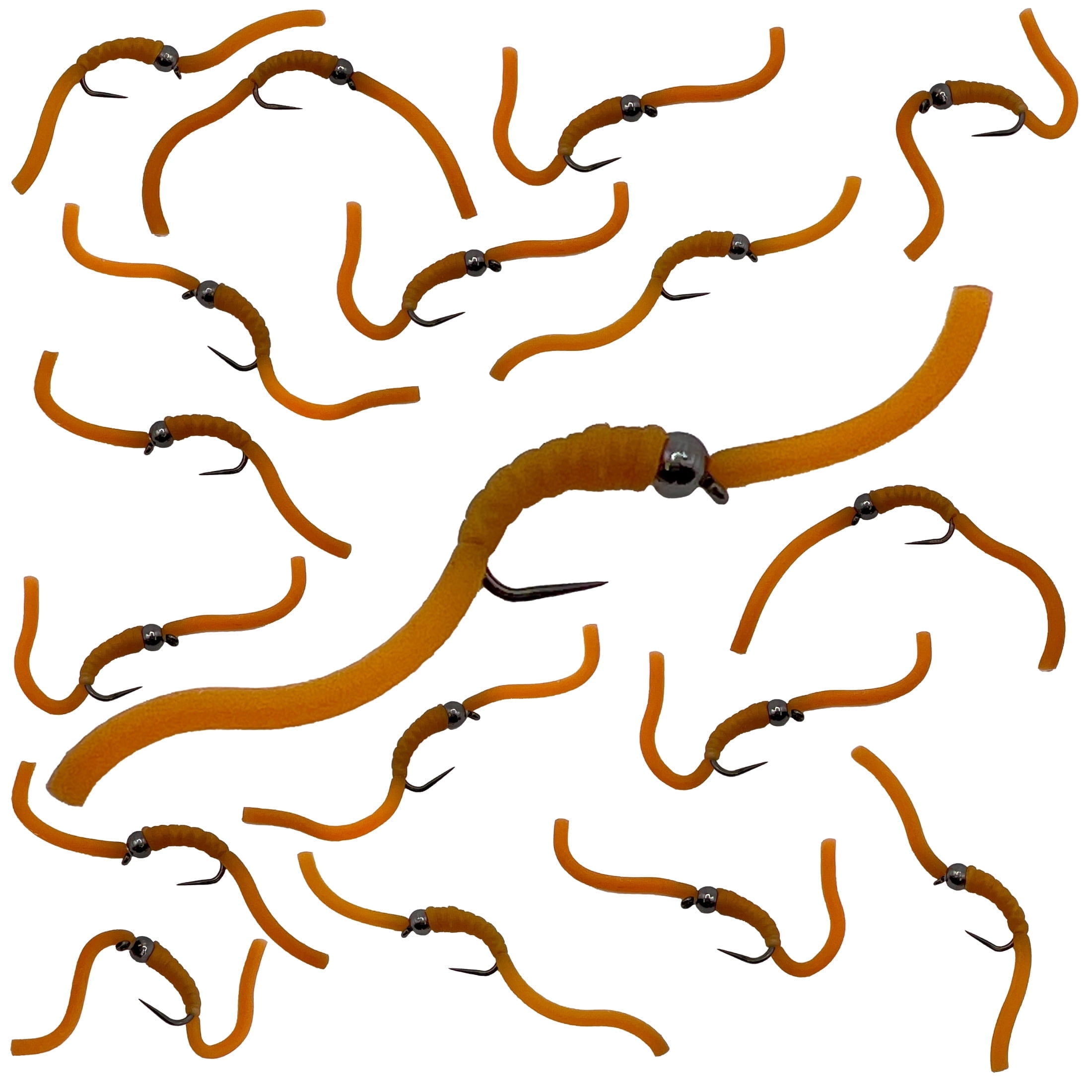 Thor Outdoor 18 Pc Squirmy Wormy Set, Tan Size #10-14 - Barbless Wet ...