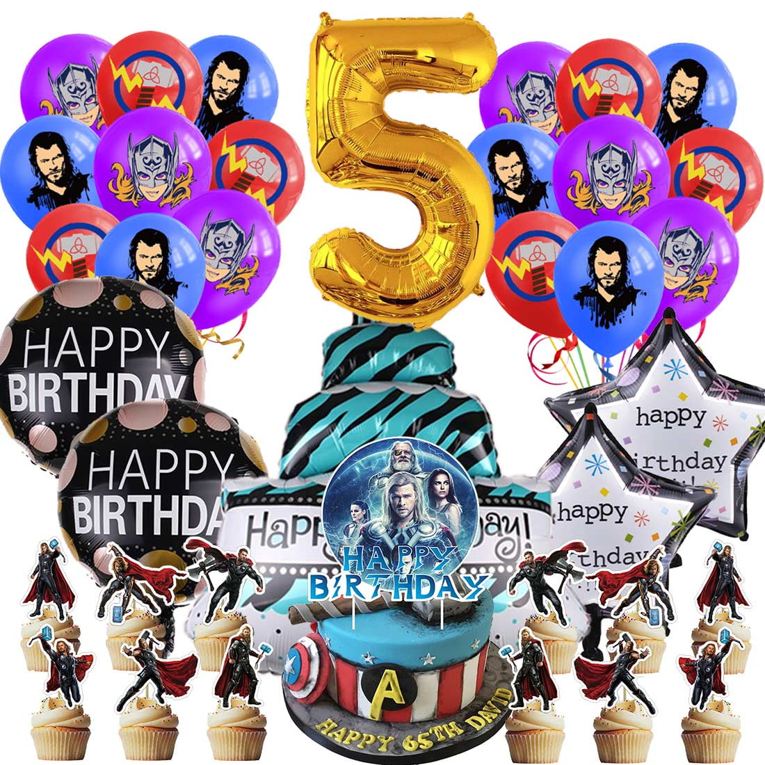 Thor Party Supplies 5th Decor Kit Balloons Birthday Cake Topper ...