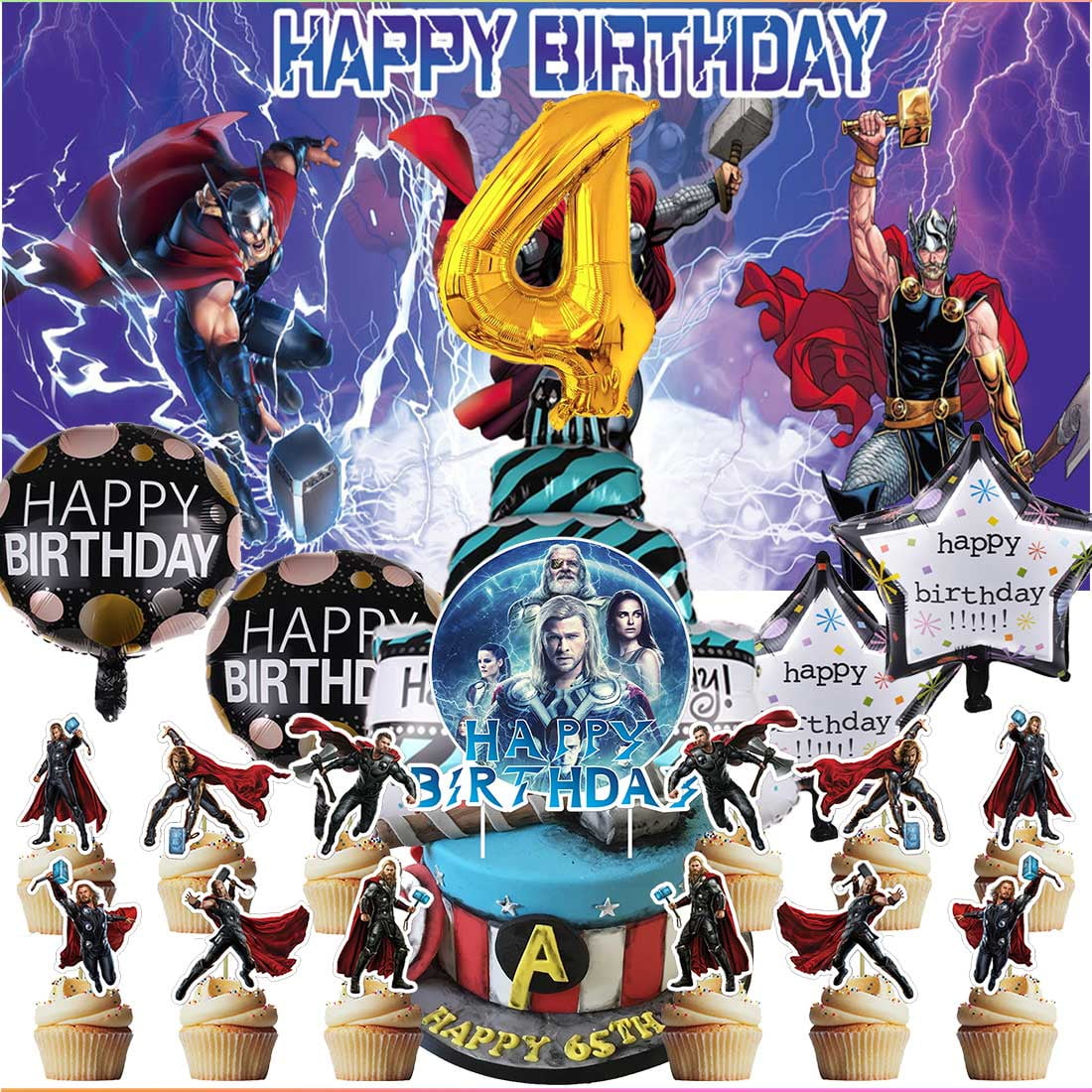 Thor Party Supplies Decor 4th Kit Balloons Birthday Cake Topper Banner ...