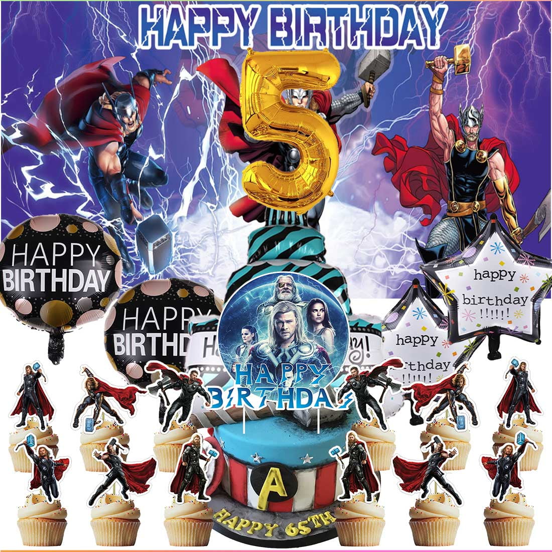 Thor Party Supplies Decor 5th Kit Balloons Birthday Cake Topper Banner ...