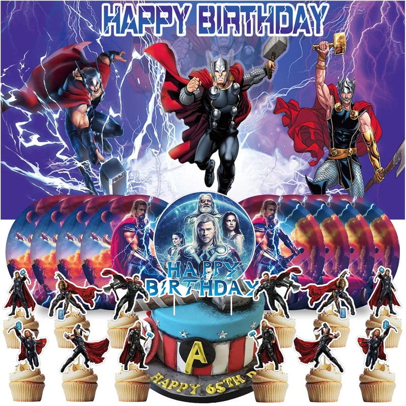 Thor Plates Birthday Decor Banner Decorations Background Backdrop Cake ...