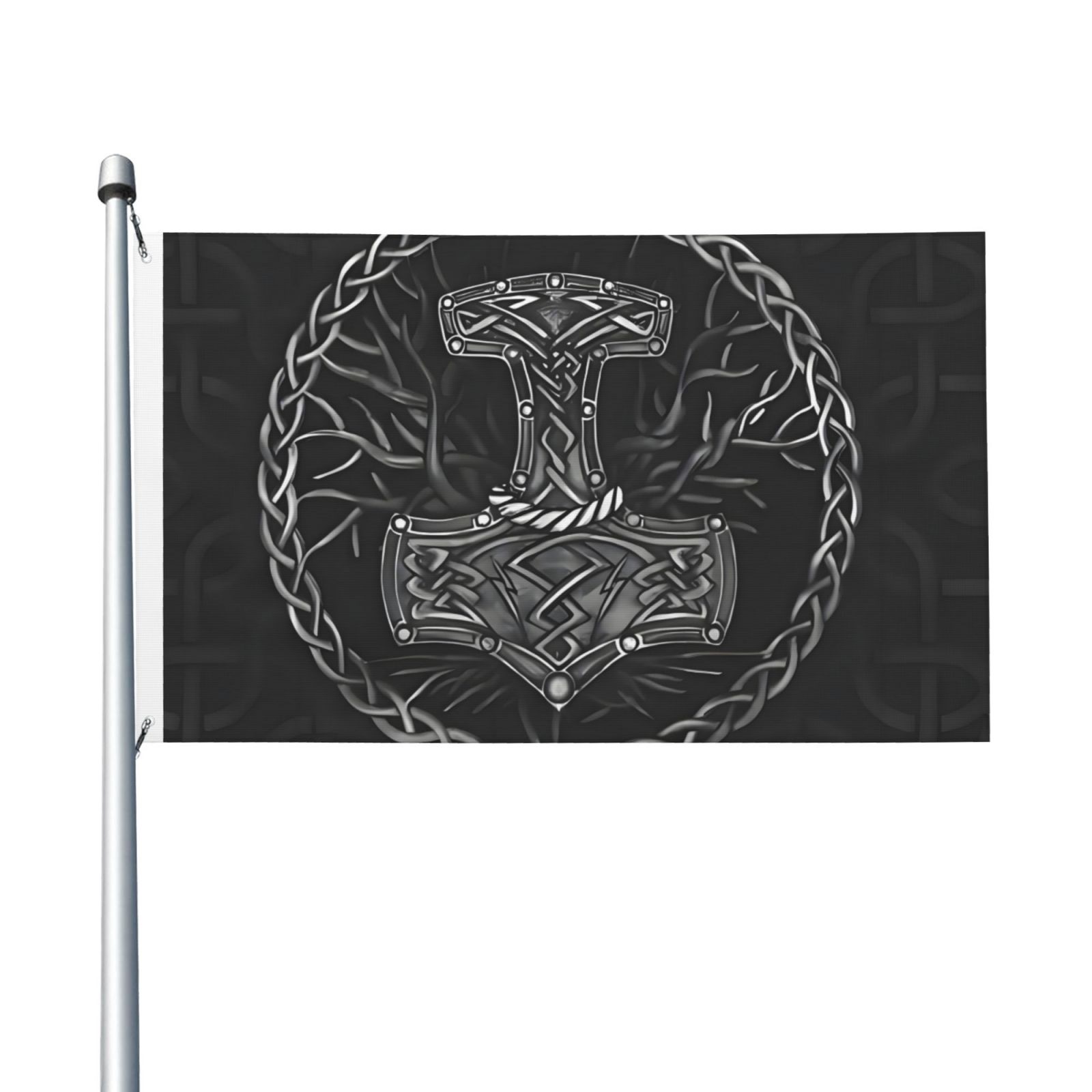 Thor's Hammer Flag Banner Nordic Viking Mythology Decoration Double ...