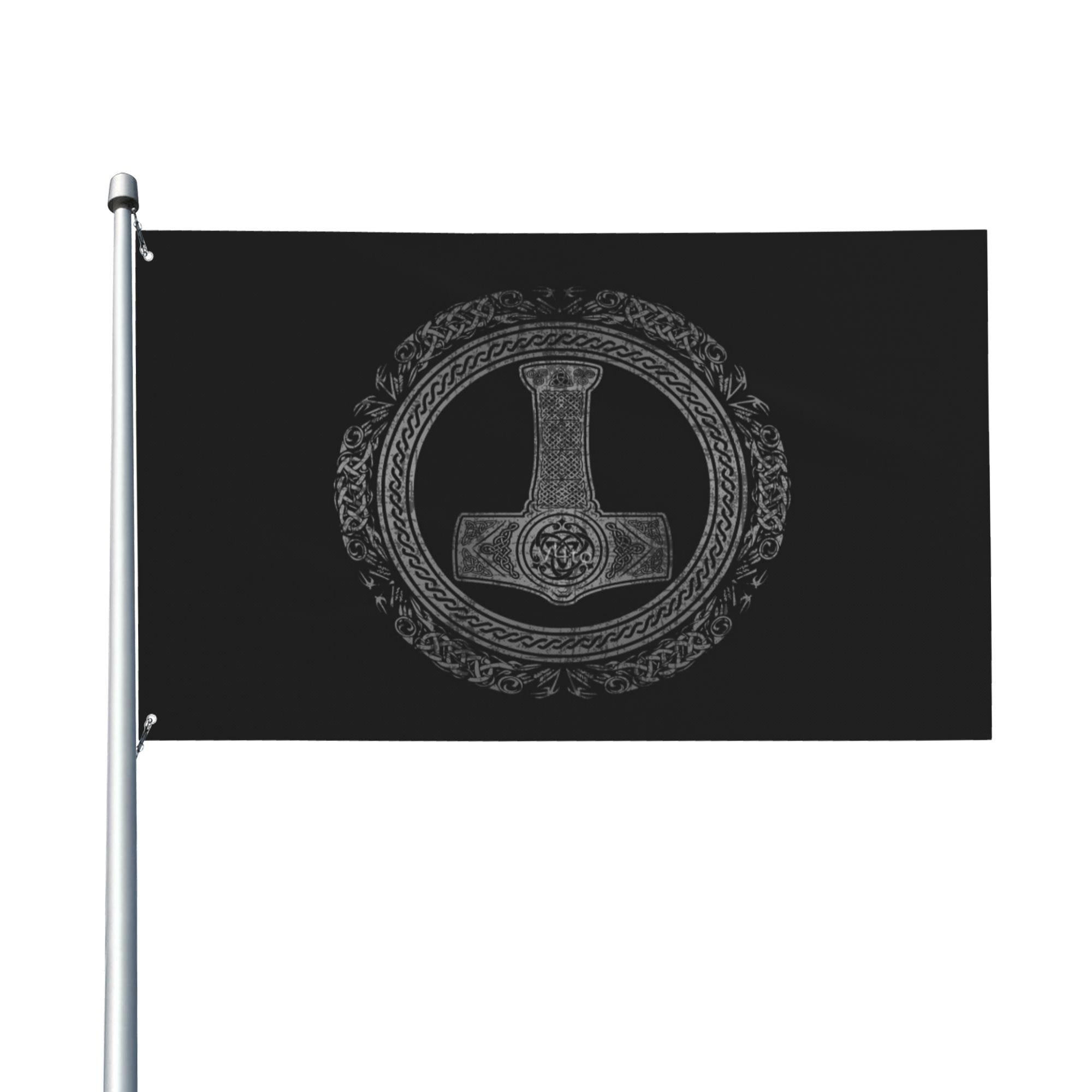 Thor's Hammer Mjolnir Viking Runes Flags Garden Home Flag House Flags ...