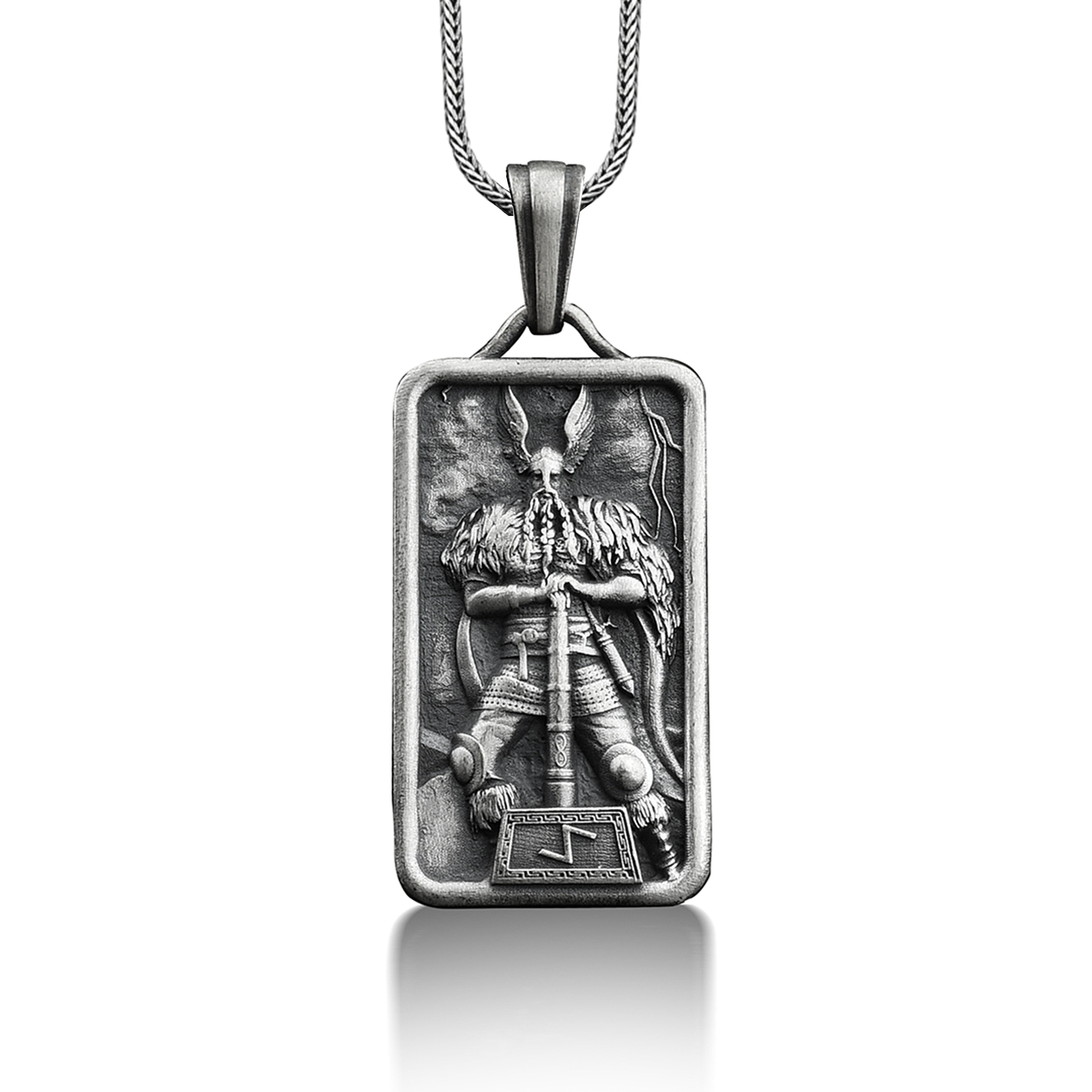 Thor with hammer rectangle pendant with custom name, Norse mythology ...