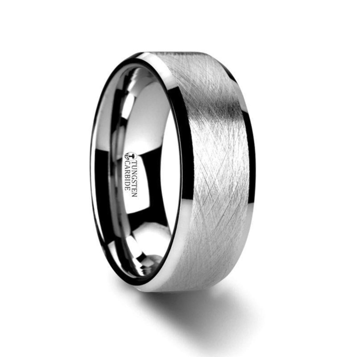 Thorne Flat Tungsten Carbide Ring With Wire Brushed Finish And Beveled ...