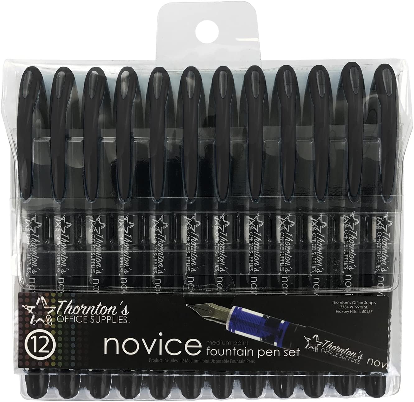 Thornton's Office Supplies Disposable Fountain Pens Pack of 12 Medium ...