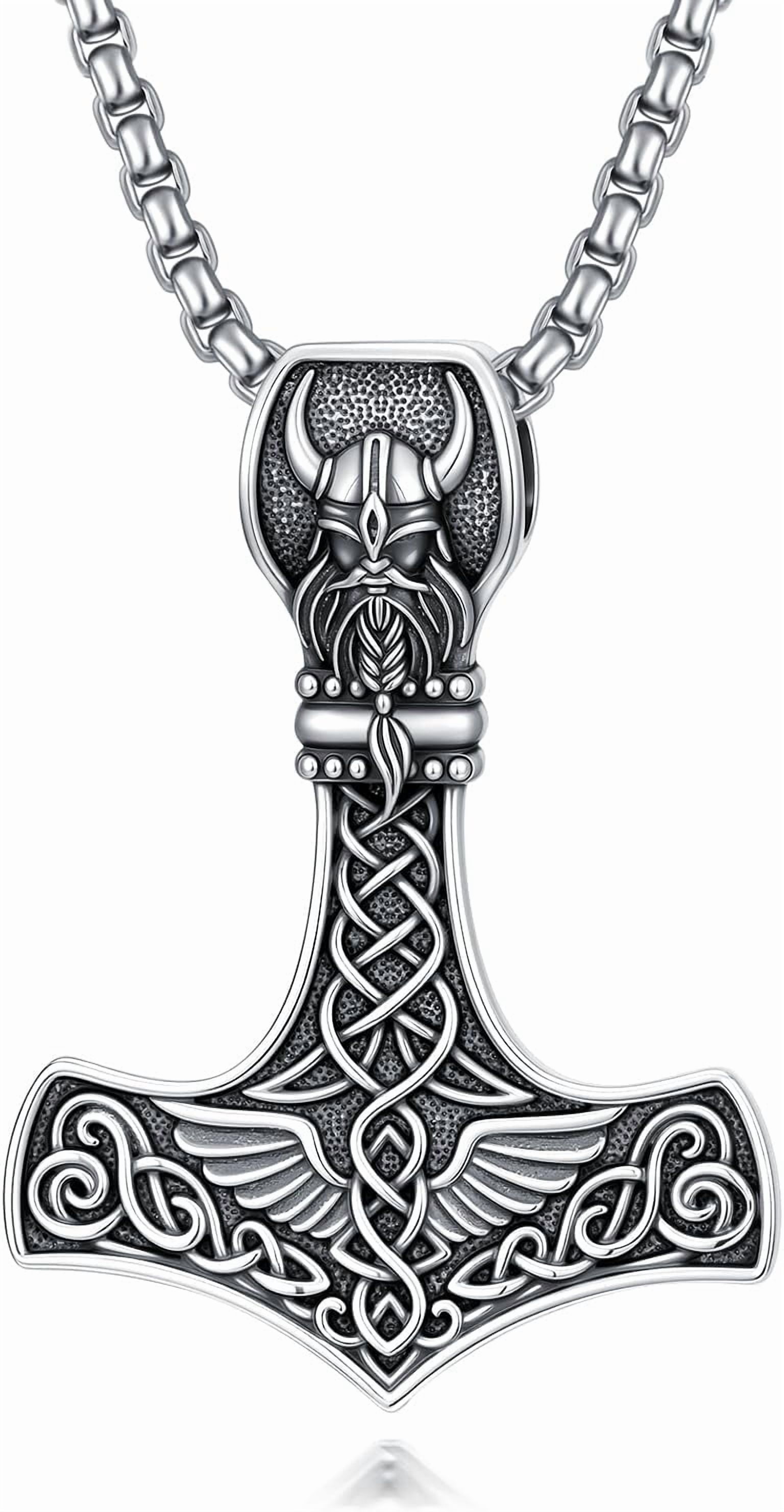 Thors Hammer Necklace Sterling Silver Celtic Knot Wolf Lion Raven ...