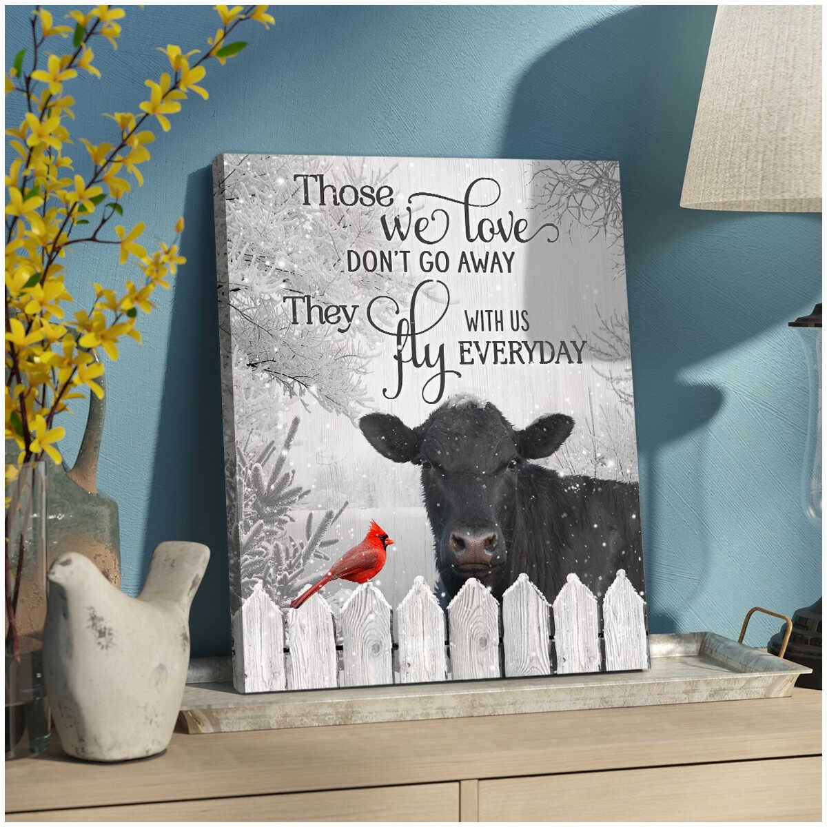 Those We Love Angus Cow And Cardinal Poster Wall Art Decor 24 x 36 Inch ...