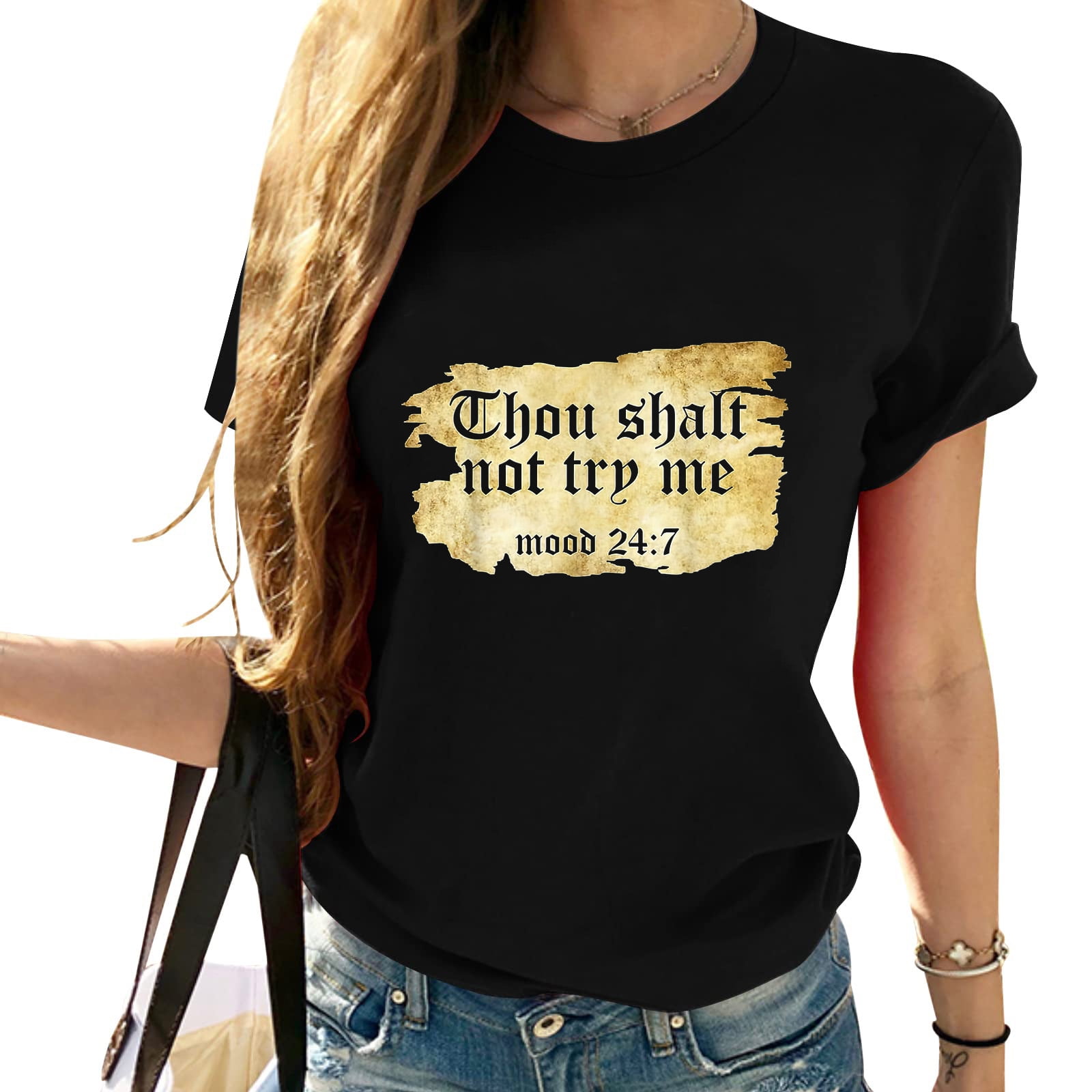 Thou Shall Not Try Me Mood 24 7 Funny Ripped Script Vintage T-Shirt ...