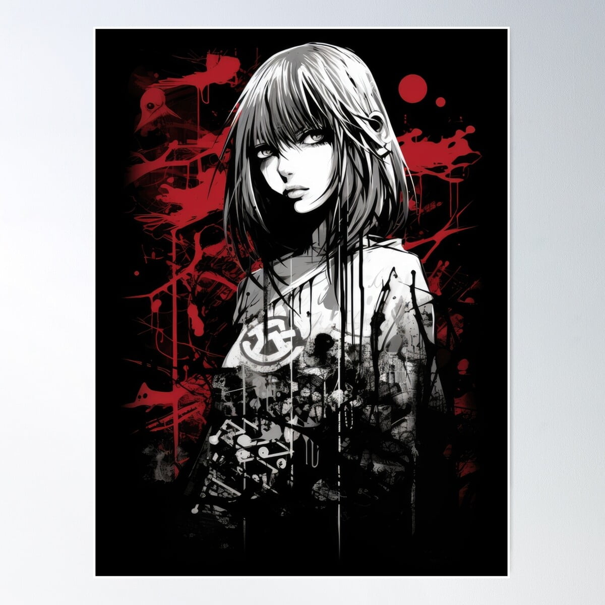 Thoughtful Anime Emo Girl In Manga Style Poster Wall Art, Modern Wall ...