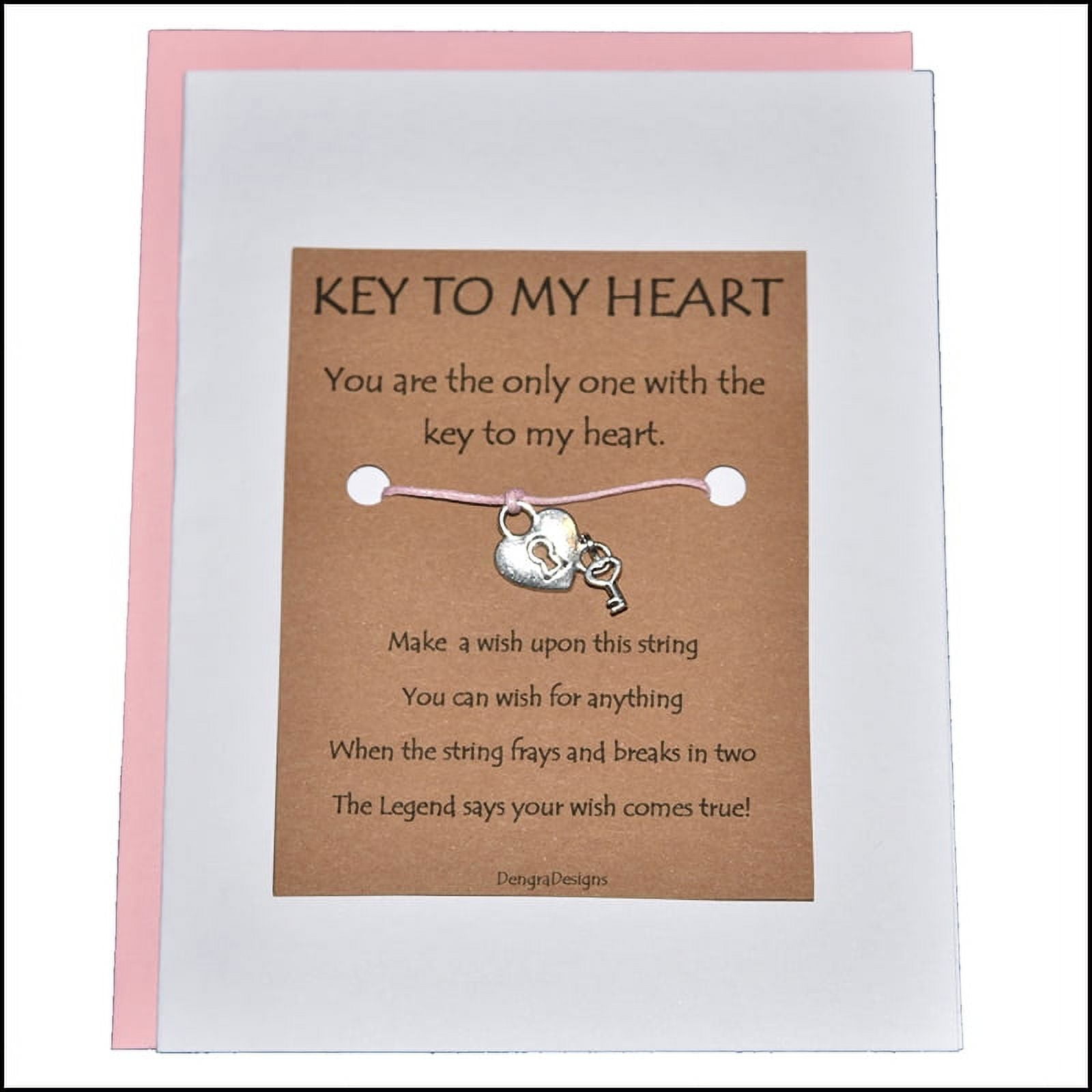 Thoughtful Greeting Card and Wish Bracelet Key to My Heart with Heart ...