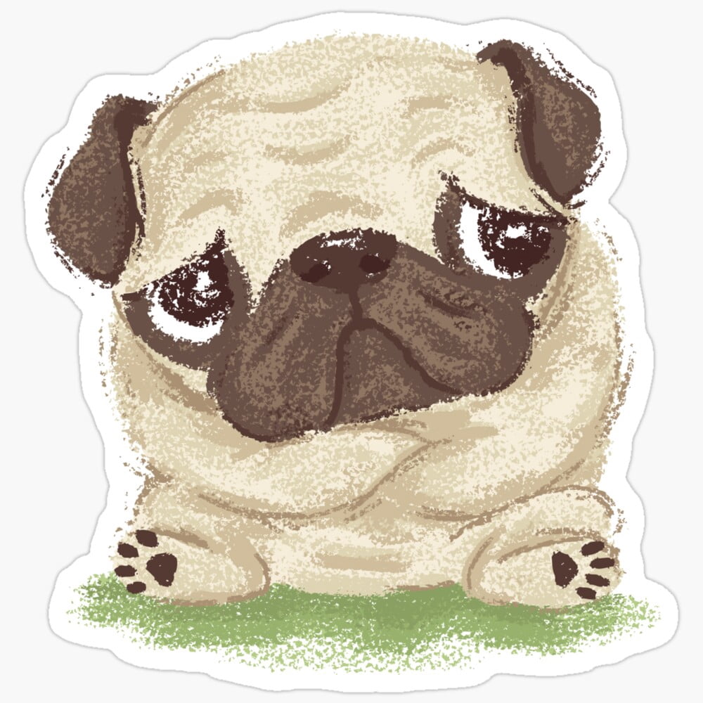 Thoughtful Pug Sticker Phone Decal Water Bottle Stickers Car Decals ...