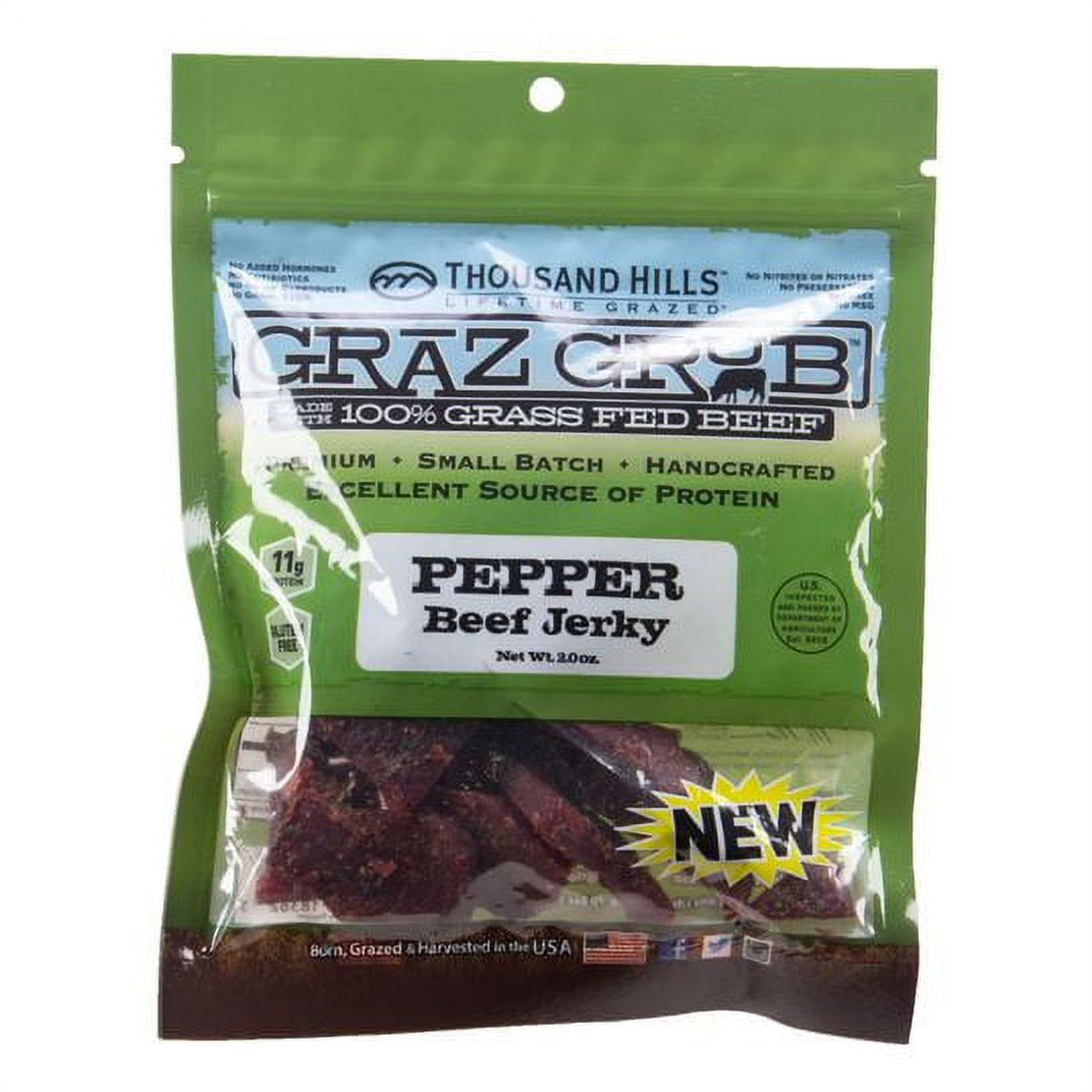 Thousand Hills Beef Jerky, Pepper, Grass-Fed-2 oz - Walmart.com